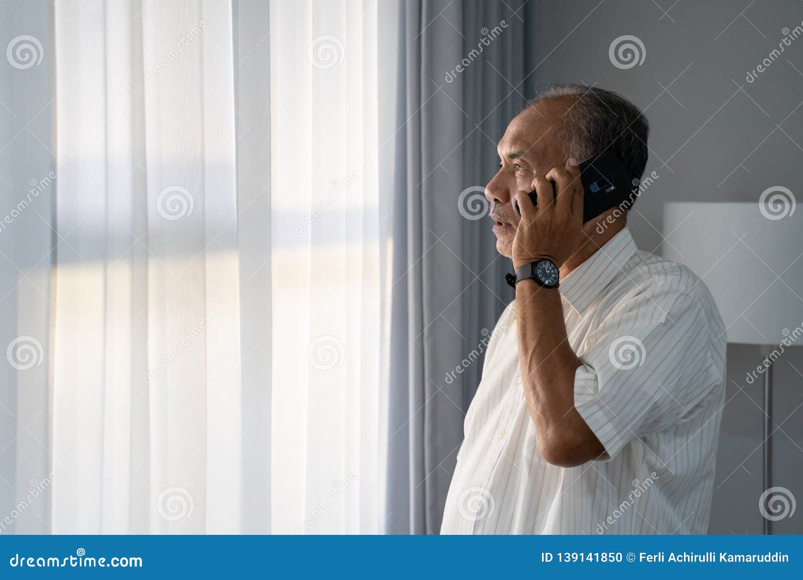 Senior Asian Man Calling with Smartphone Stock Photo - Image of listen ...