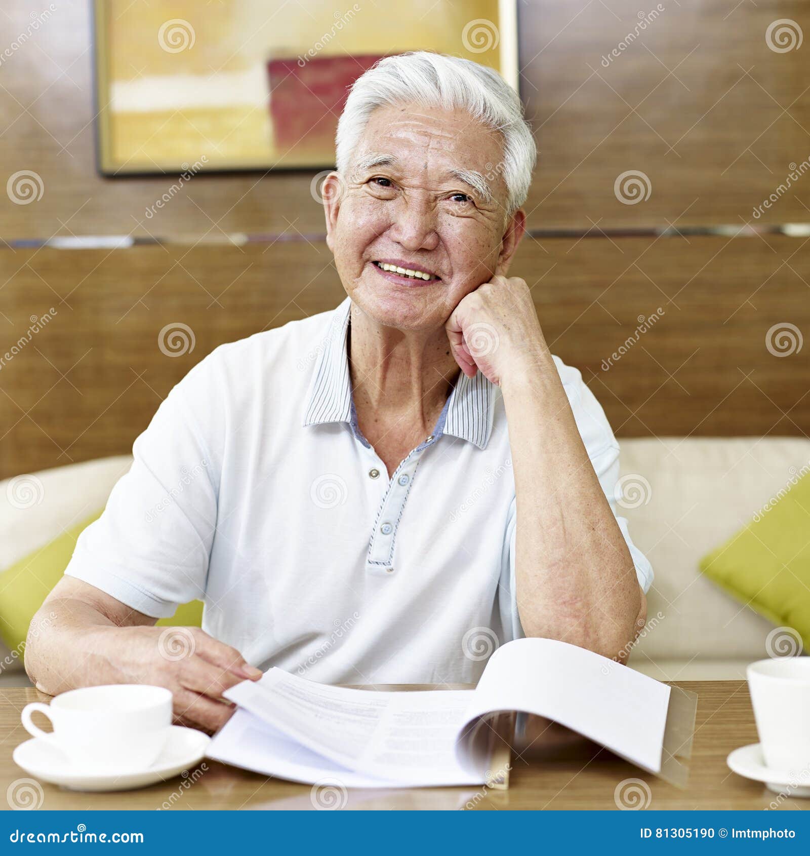 Senior Asian Man Reading in Study Room Stock Photo - Image of japanese ...