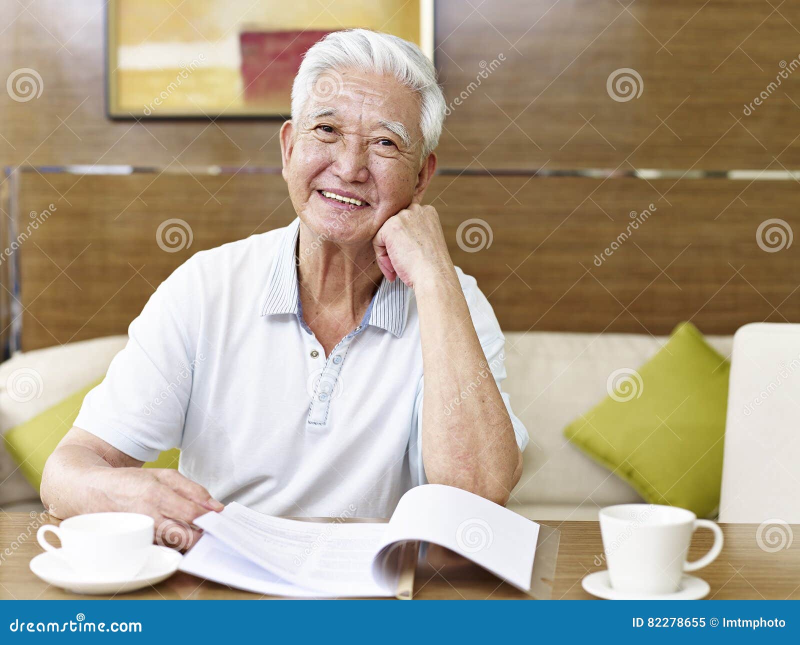 Senior Asian Man Reading in Study Room Stock Image - Image of asian ...