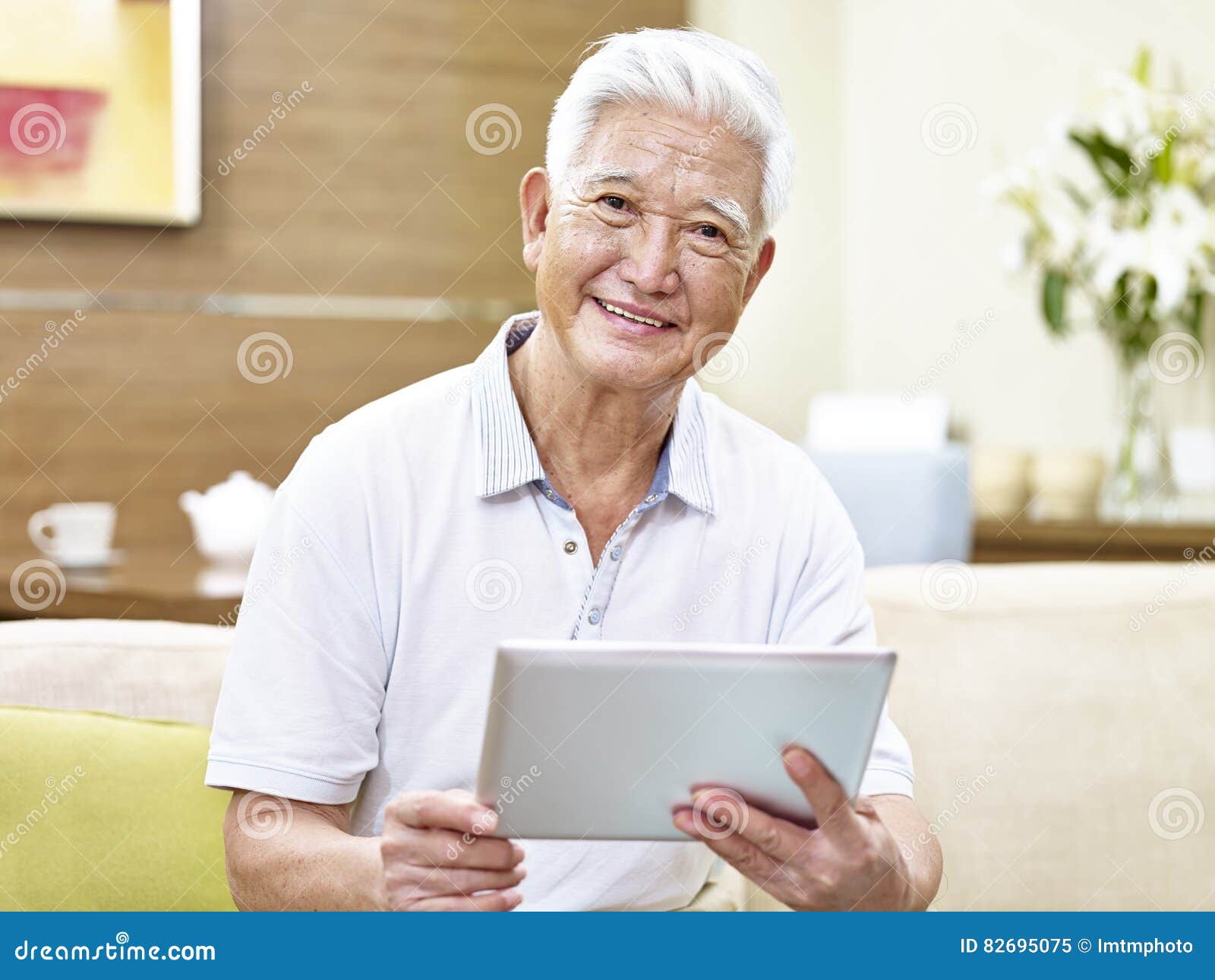 Senior Asian Man Using Tablet Computer Stock Image - Image of ipad ...