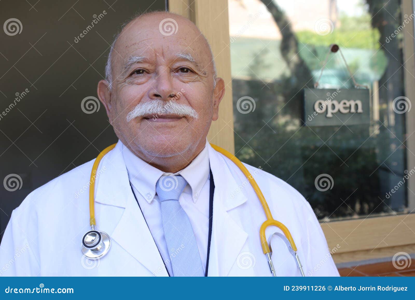 Senior Bald Doctor with a Mustache Stock Photo - Image of instrument ...