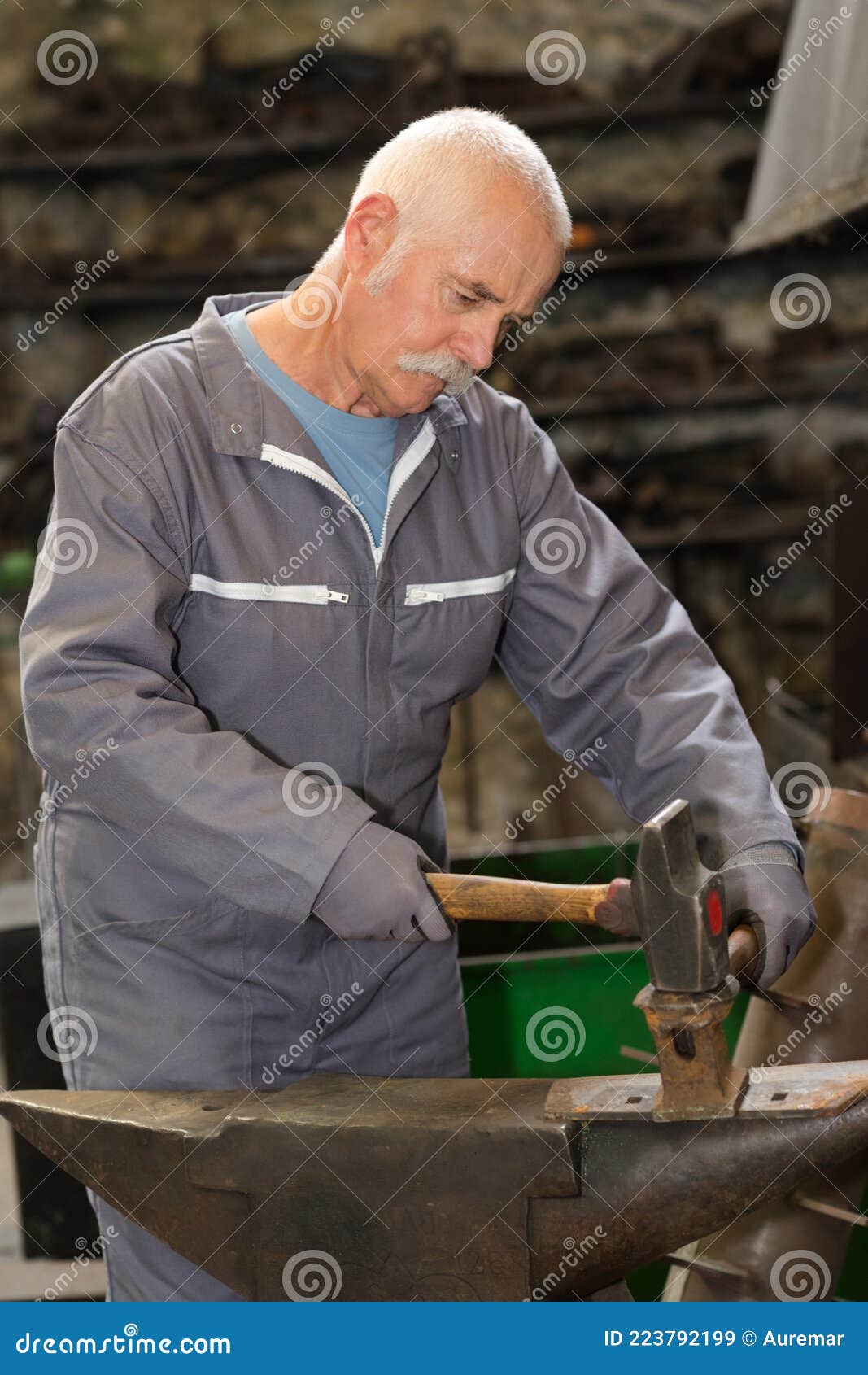 Blacksmith In Forge - Sharpening Iron Tools With Sparkles - Metal ...
