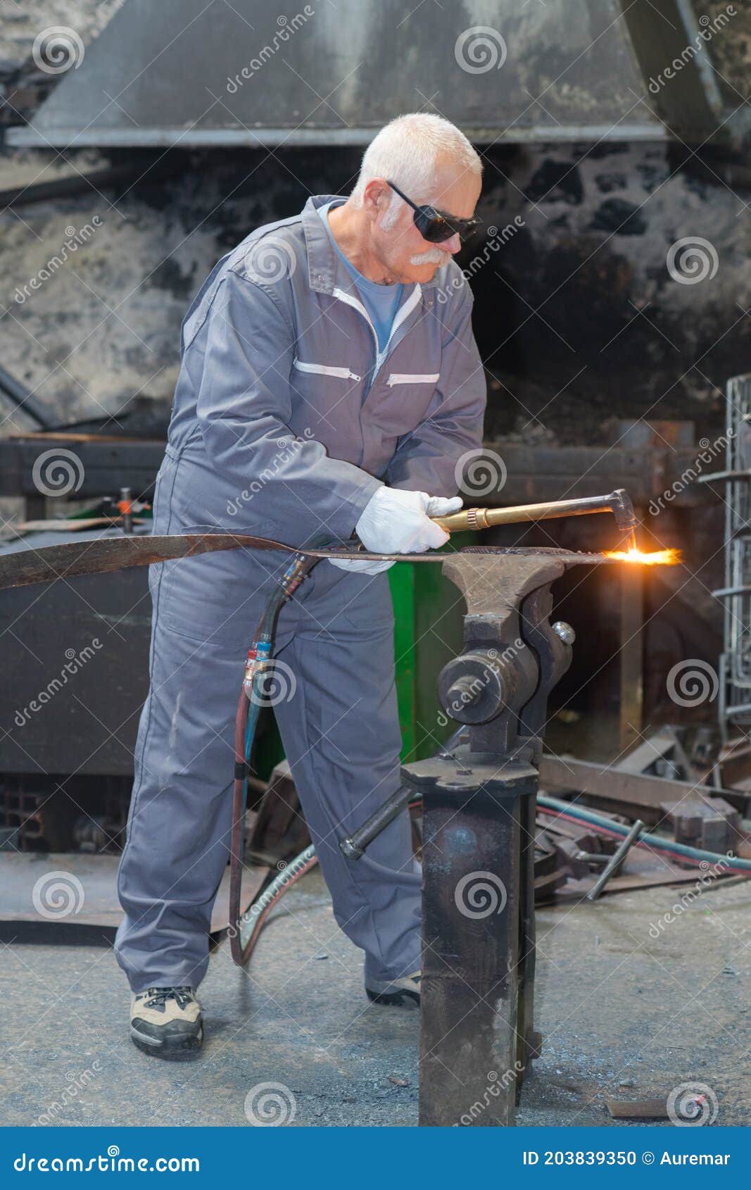 Senior Blacksmith Using Gas Torch Stock Photo - Image of equipment ...