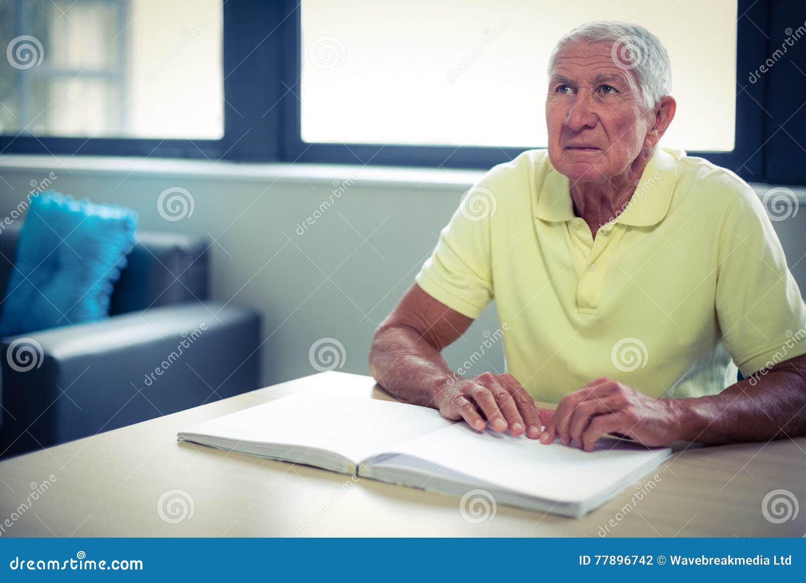 Senior Blind Man Reading a Braille Book Stock Photo - Image of home ...
