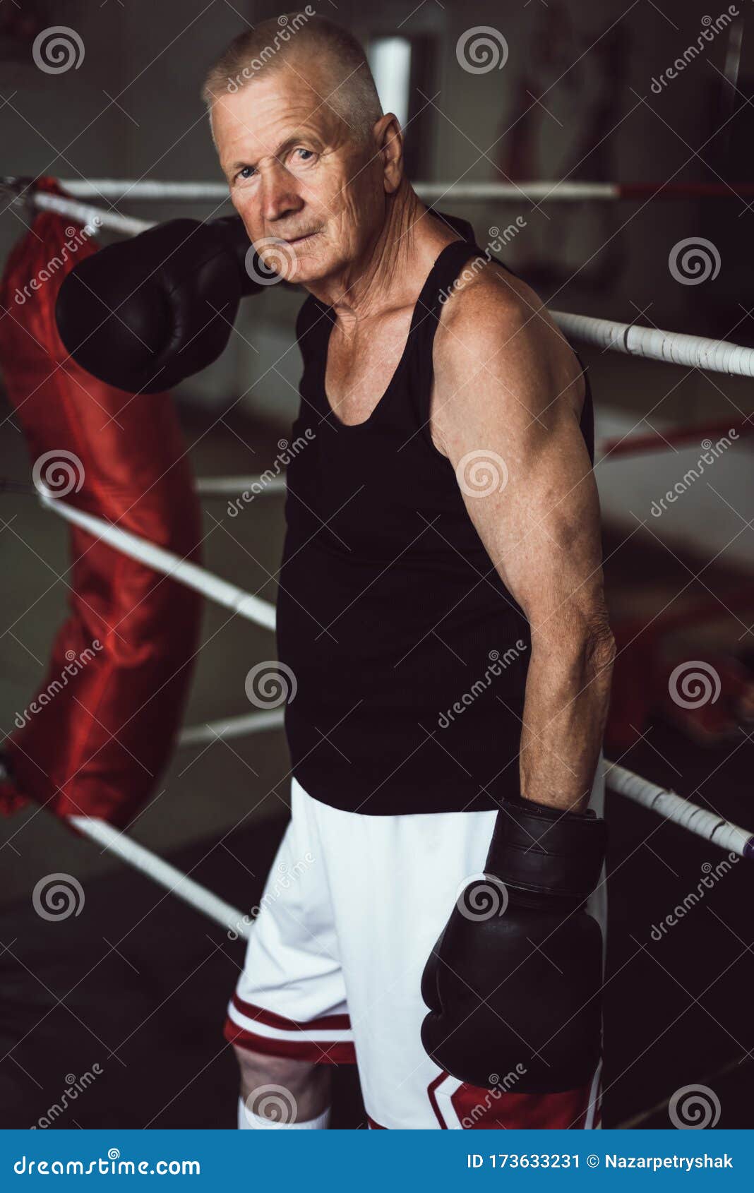 Senior Boxer, Man with Black Gloves in the Ring Stock Image - Image of ...