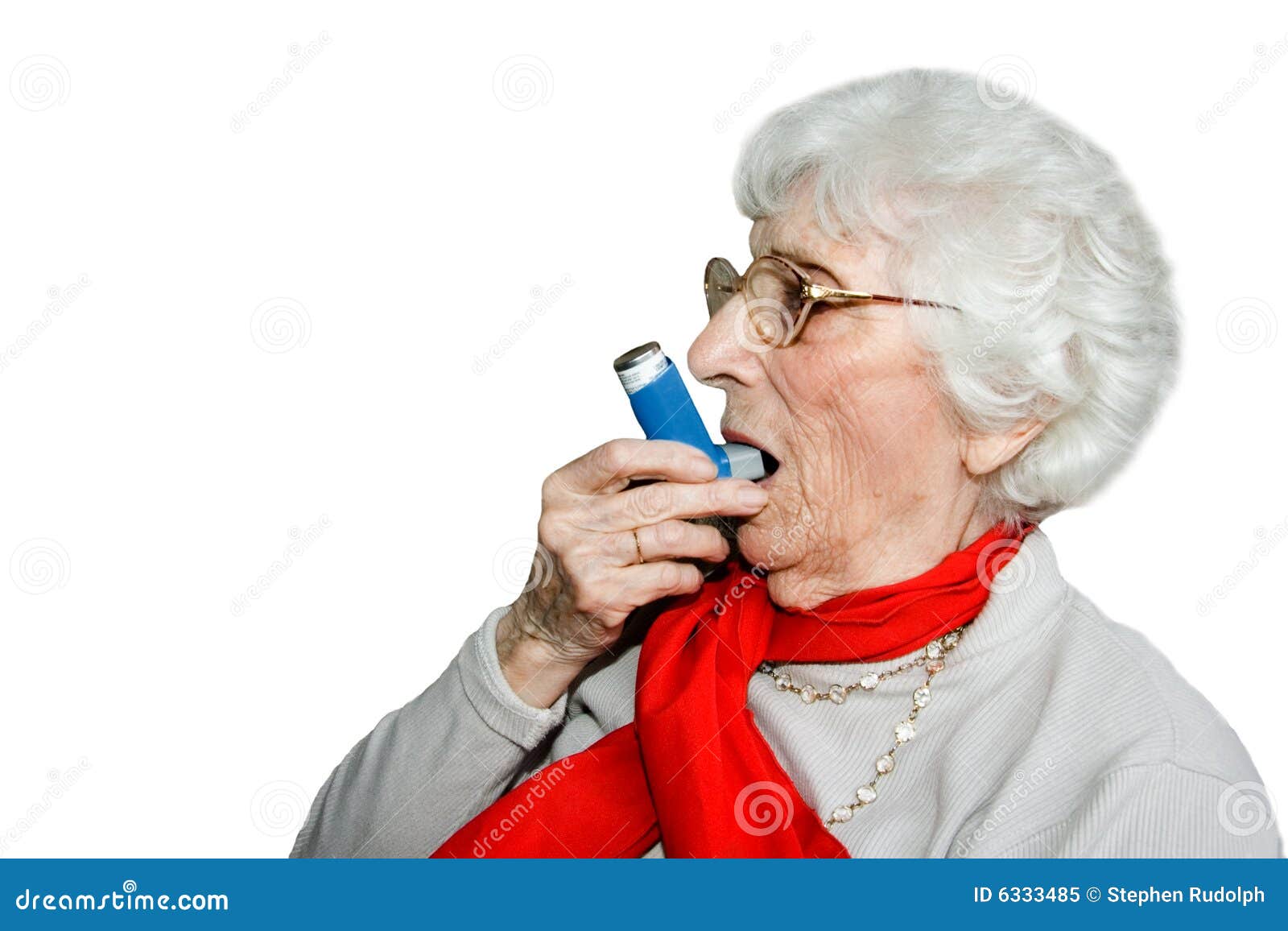 Senior with Bronchial Inhaler Stock Image - Image of health, person ...
