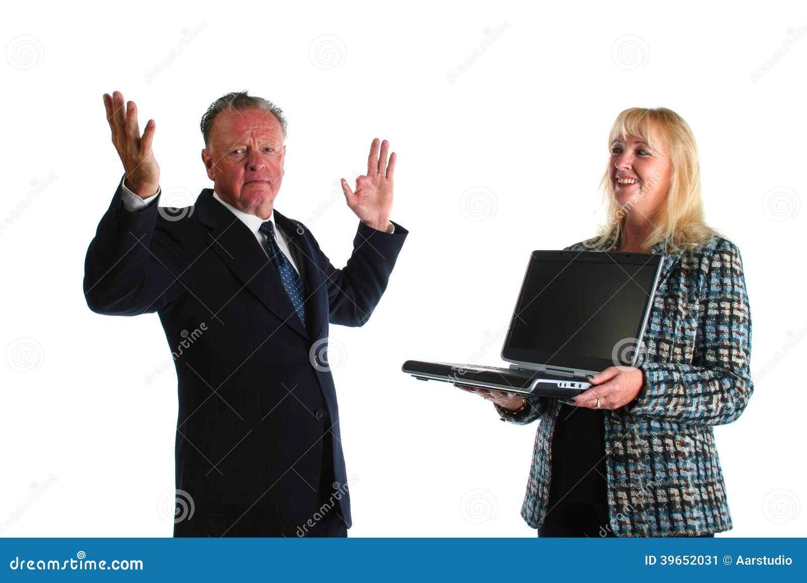 Senior Businesman Fed Up Wtih Younger Assistant Teaching Him How To Use ...