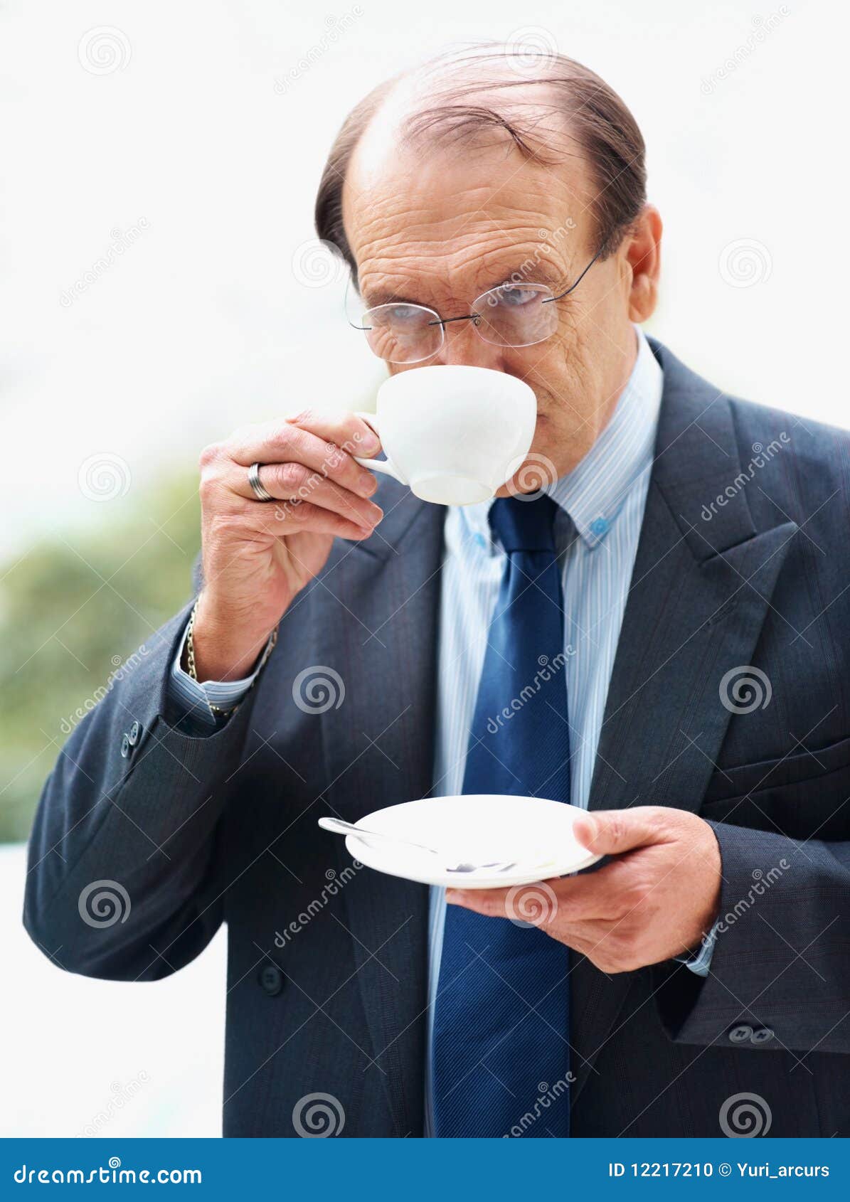 Senior Business Man Drinking Tea Outdoors Stock Photo - Image of ...