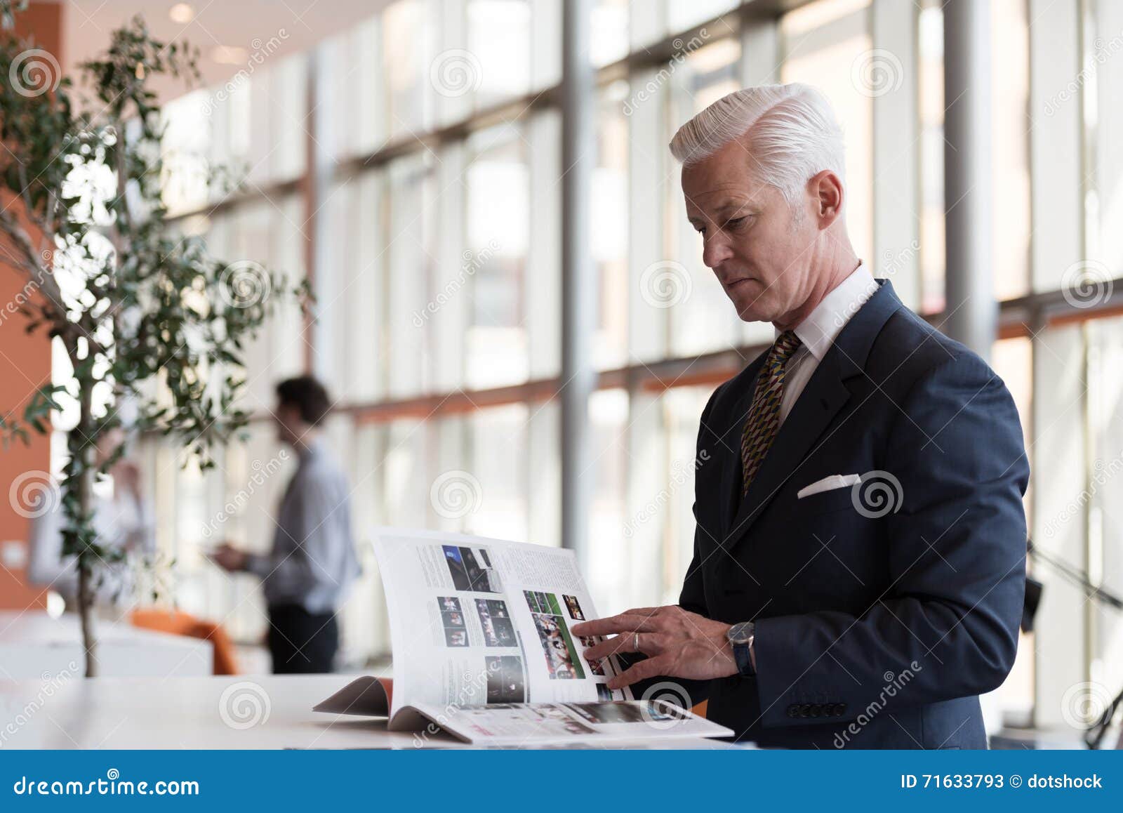 Senior Business Man Reading Magazine Stock Image - Image of manager ...