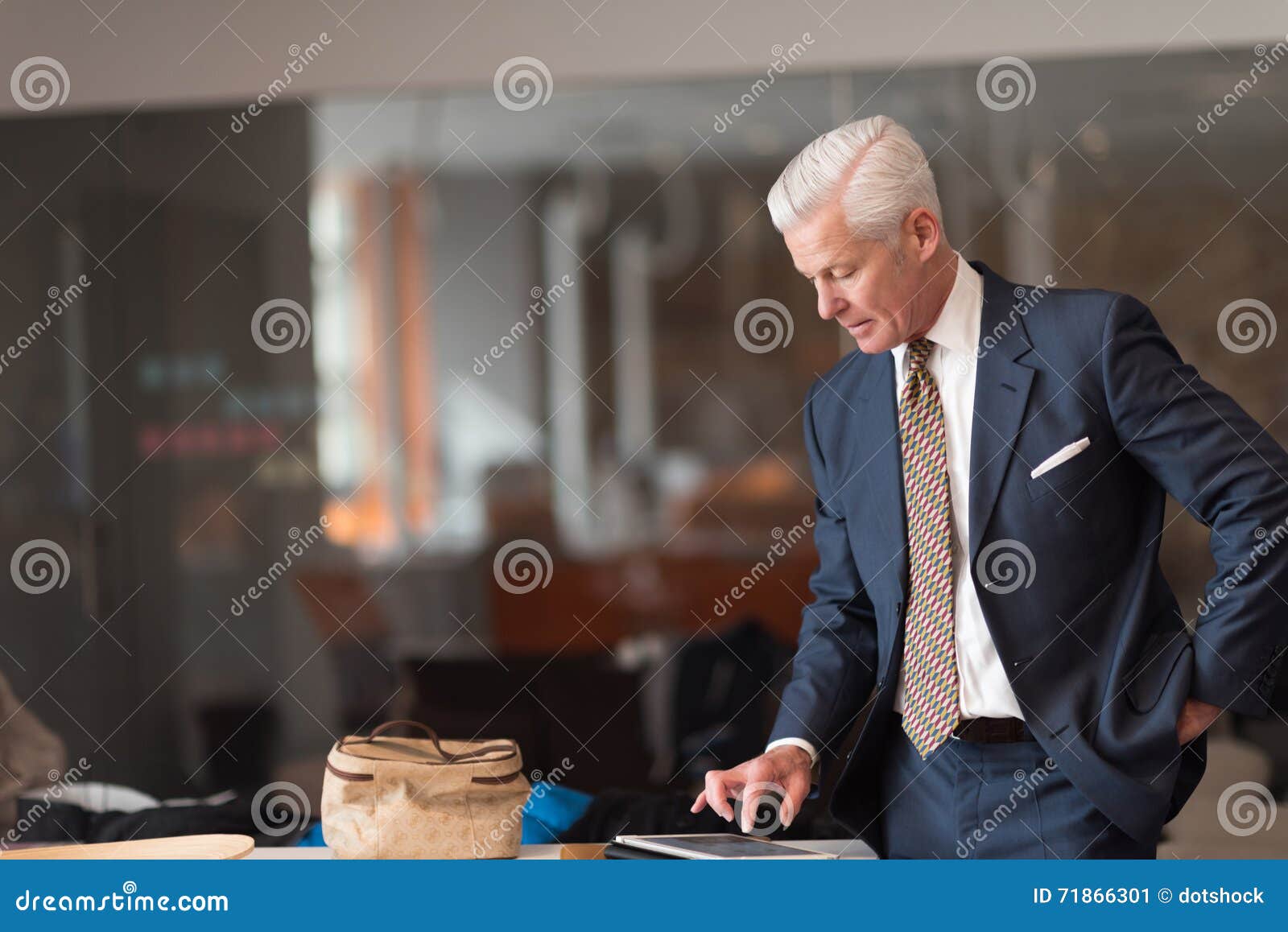 Senior Business Man Reading Reports Stock Image - Image of fashion ...