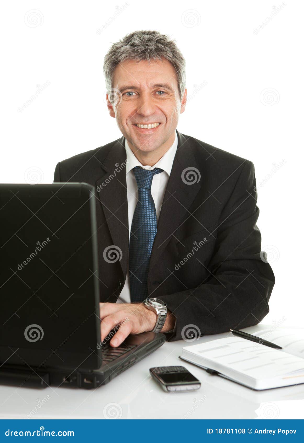Senior Business Man Working on Laptop Stock Photo - Image of notebook ...