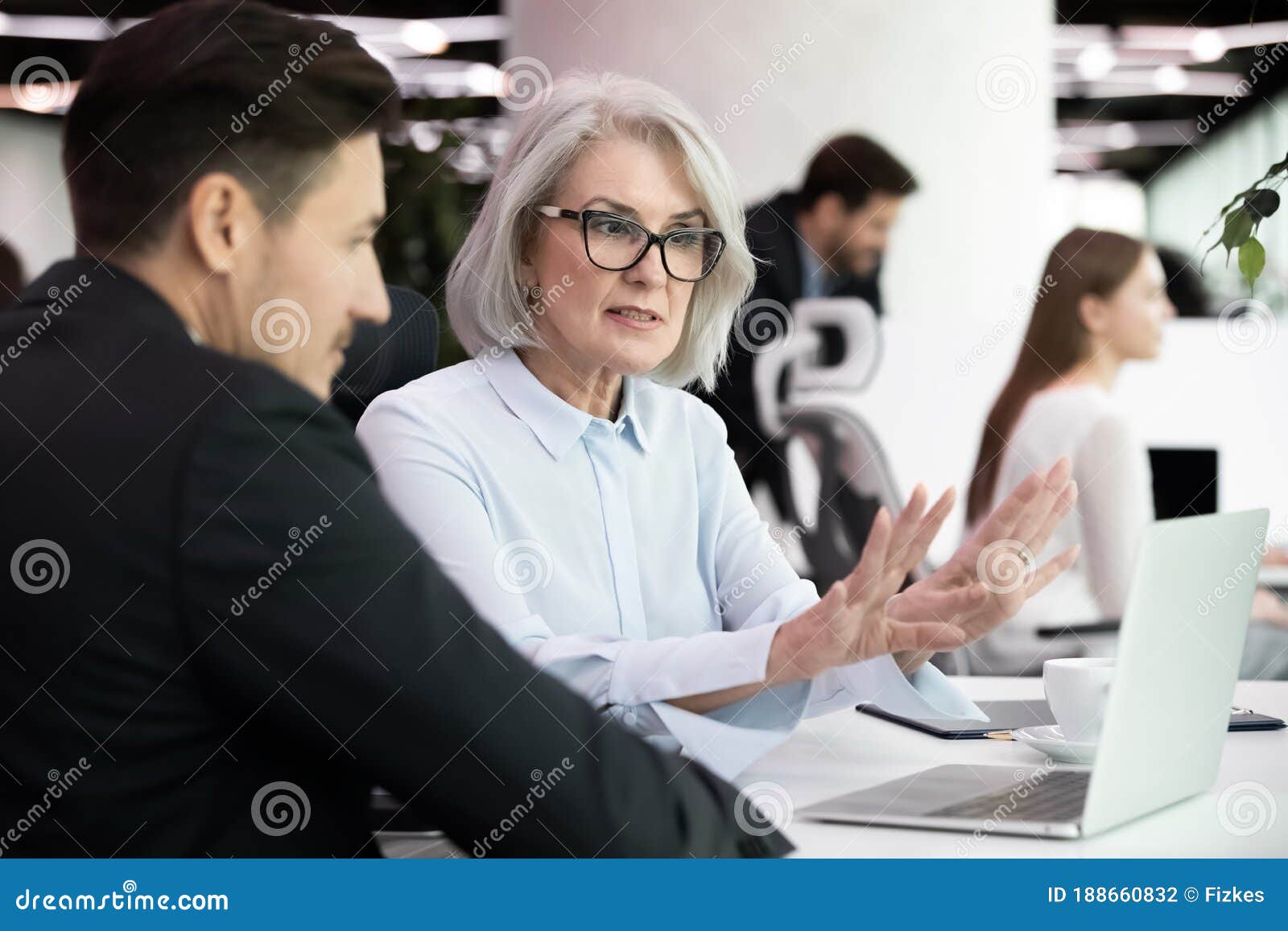 Senior Business Woman Consulting Businessman Using Laptop Stock Photo ... Senior Business Woman Consulting Businessman Using Laptop Stock Photo ...
