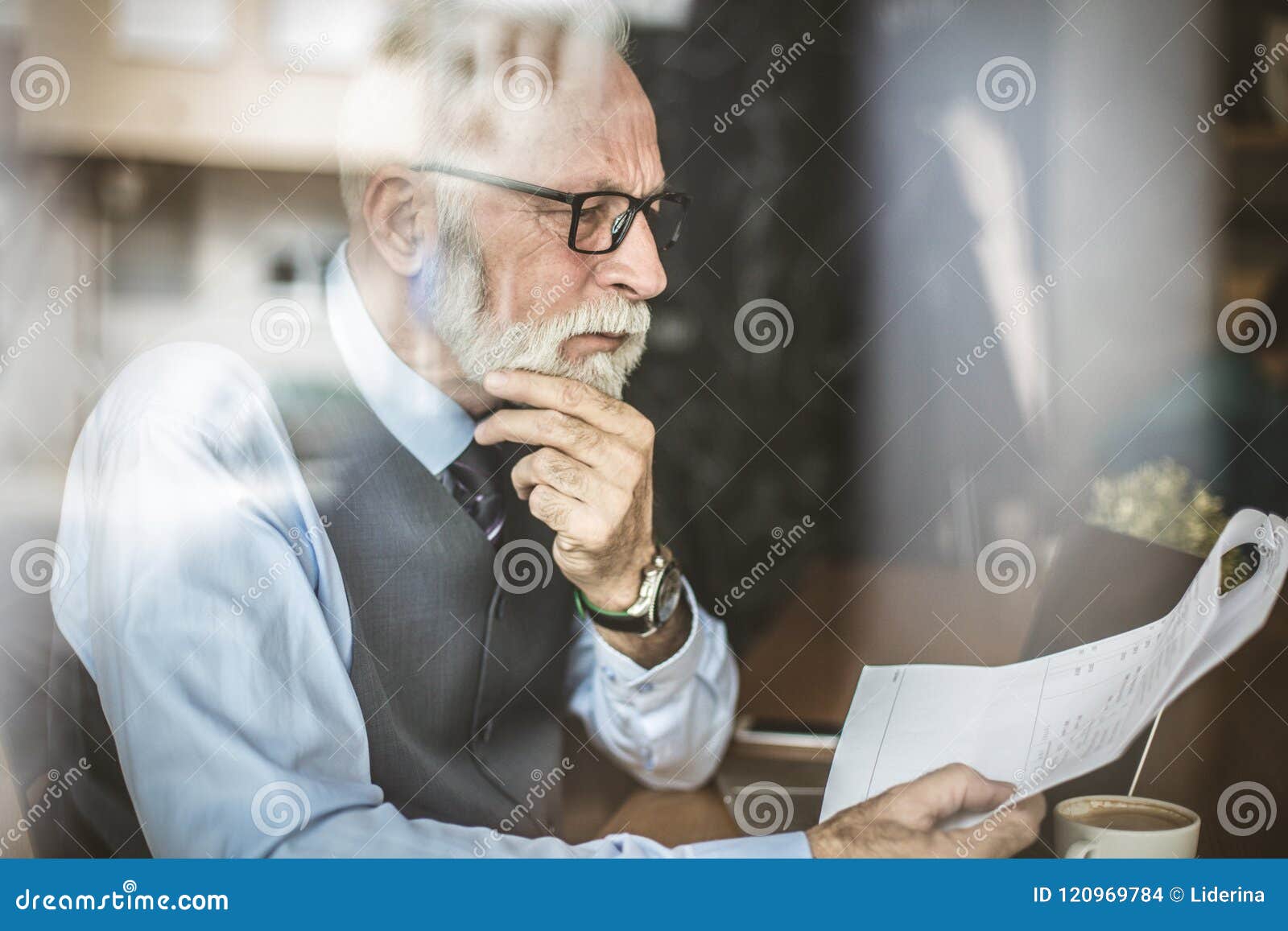 Senior Businessman with Documents at Cafe. Stock Photo - Image of ... Senior Businessman with Documents at Cafe. Stock Photo - Image of ...