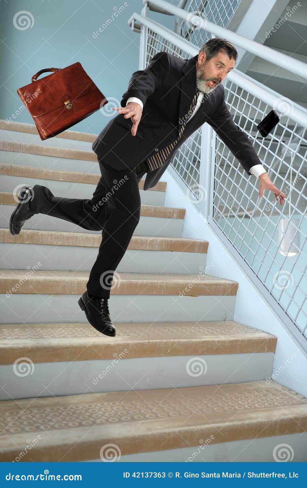 Senior Businessman Falling on Stairs Stock Image - Image of treacherous ...