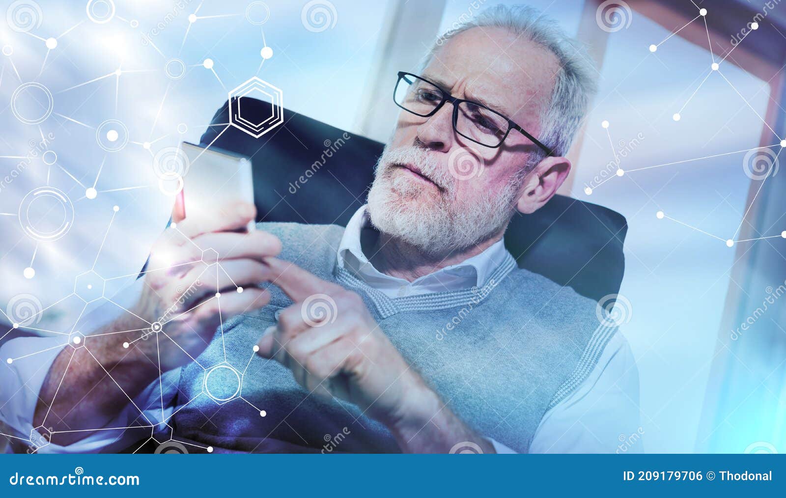 Senior Businessman Using His Mobile Phone Light Effect; Light Effect ...