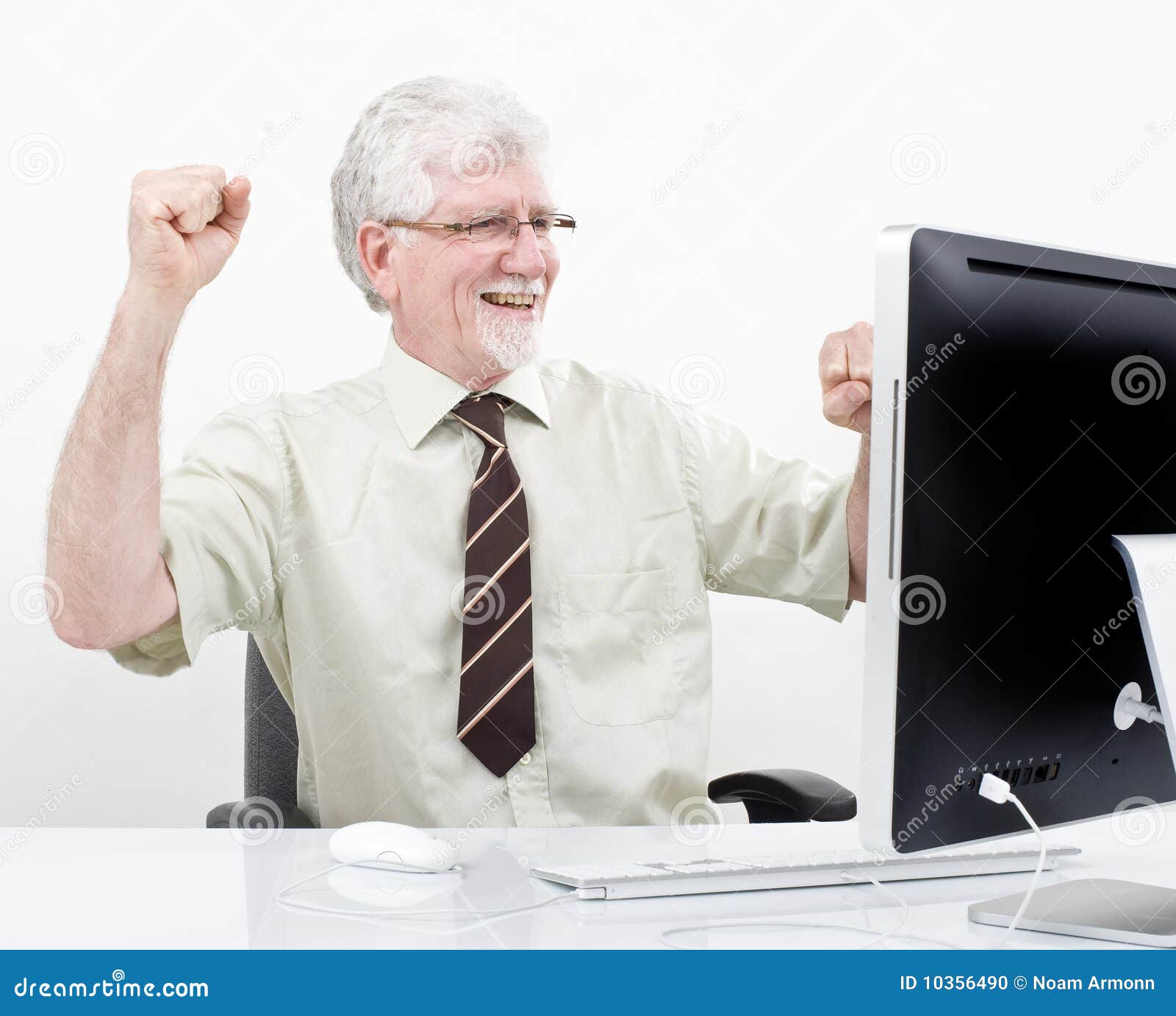 Senior Businessman Winning in Front of Computer Stock Photo - Image of ...