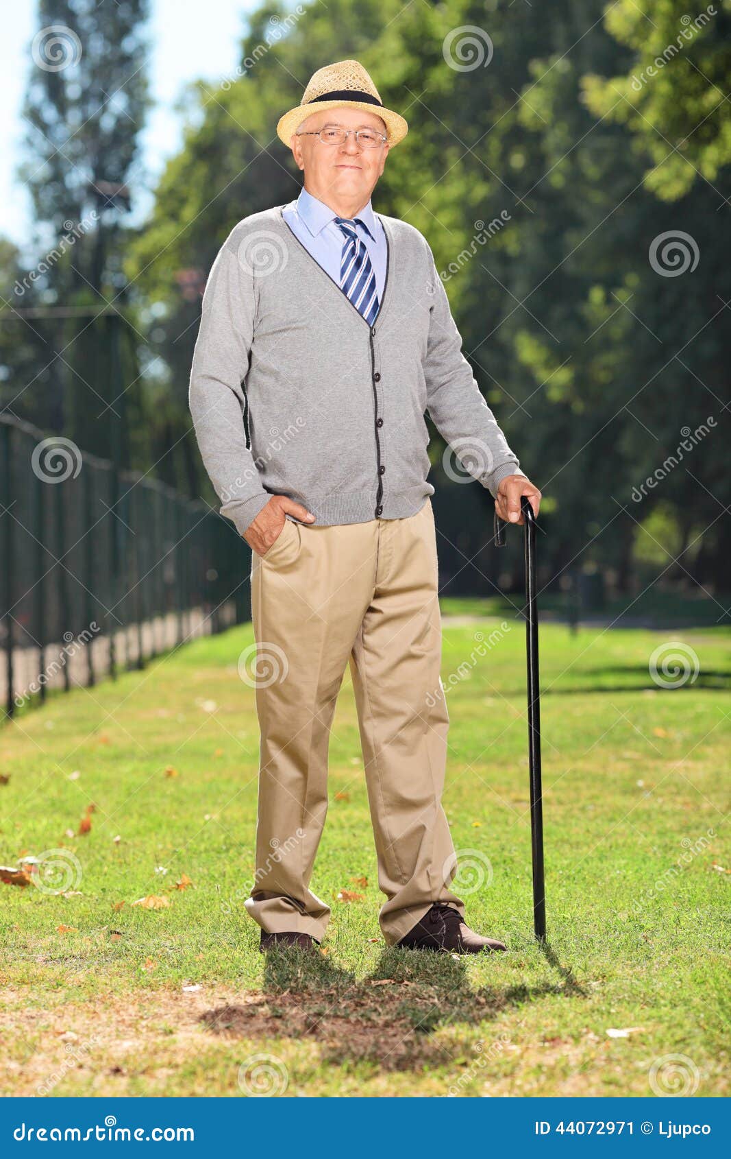 Senior with Cane Posing in a Park Stock Image - Image of gentleman ...