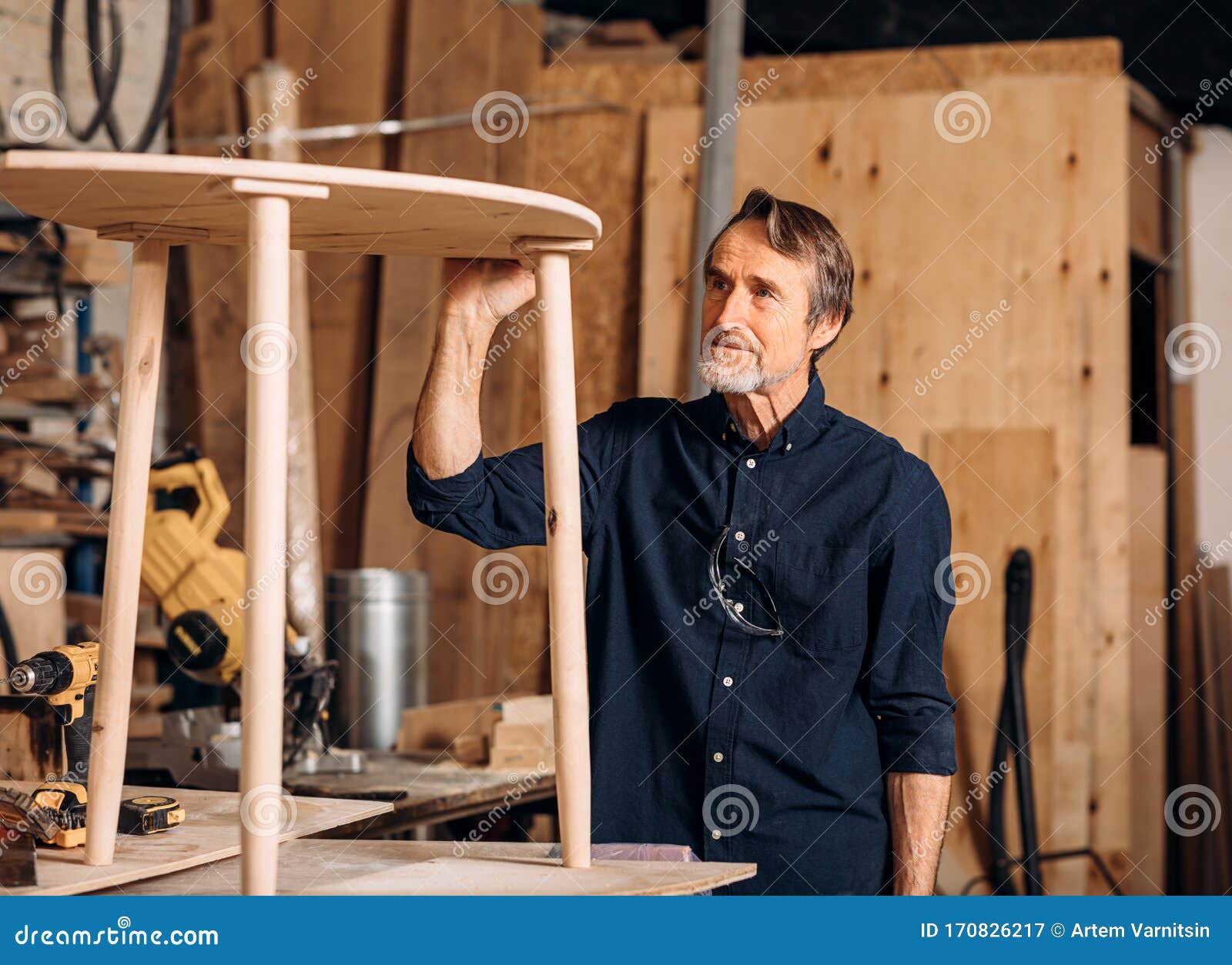 Senior Carpenter Standing at Workbench Stock Image - Image of carpenter ...