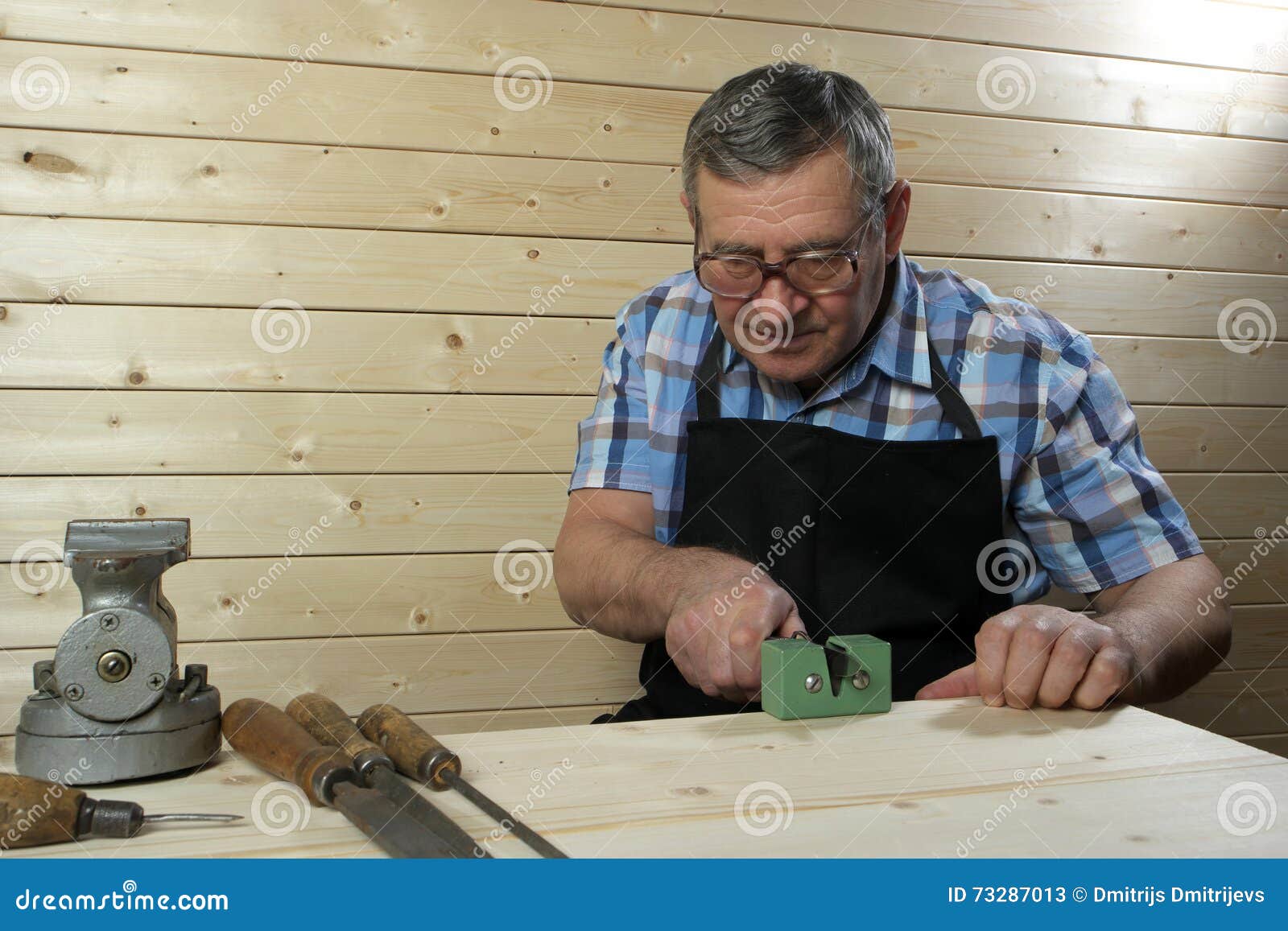 Senior Carpenter Working in His Workshop Stock Image - Image of knife ...