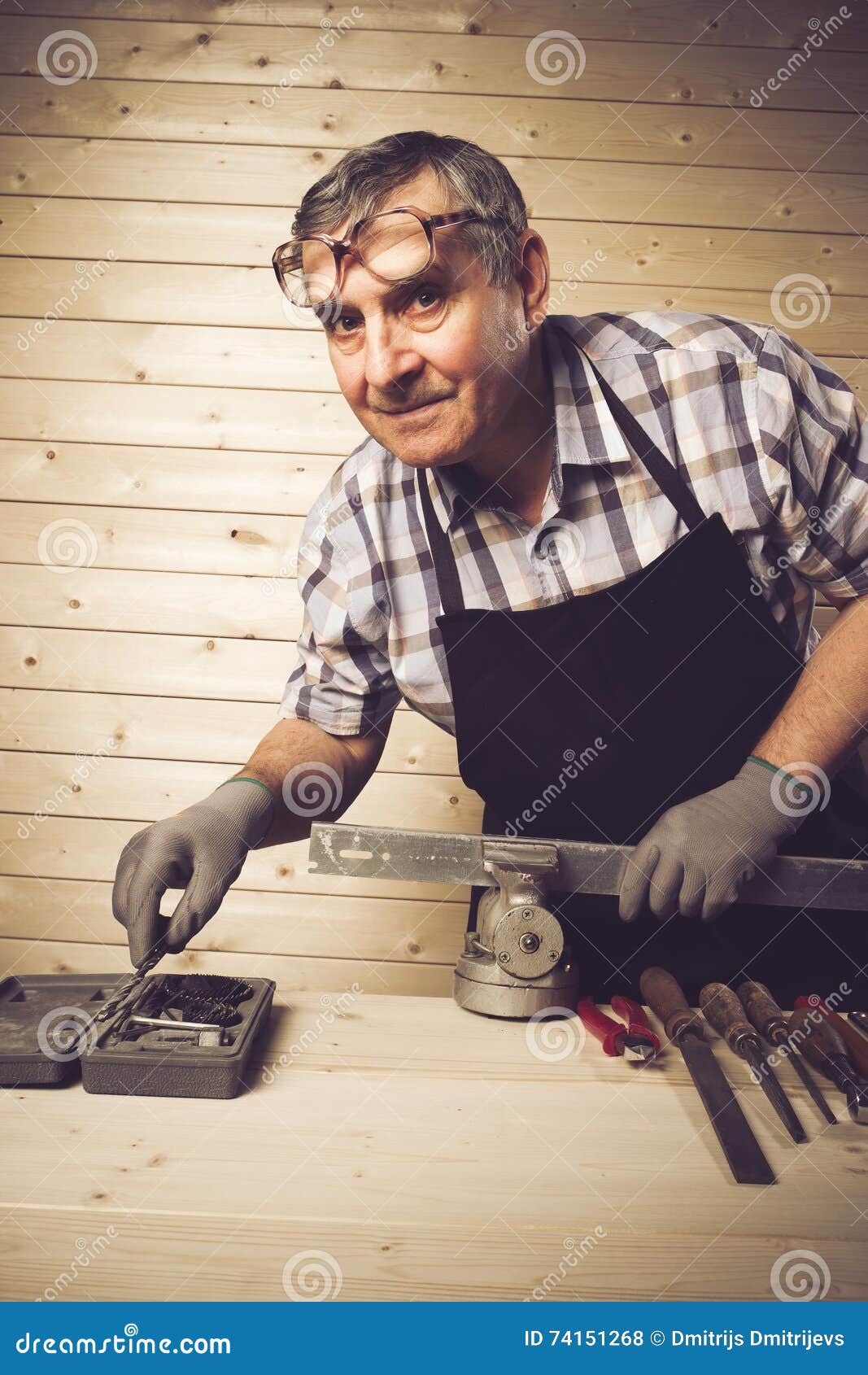 Senior Carpenter Working in His Workshop Stock Photo - Image of ...