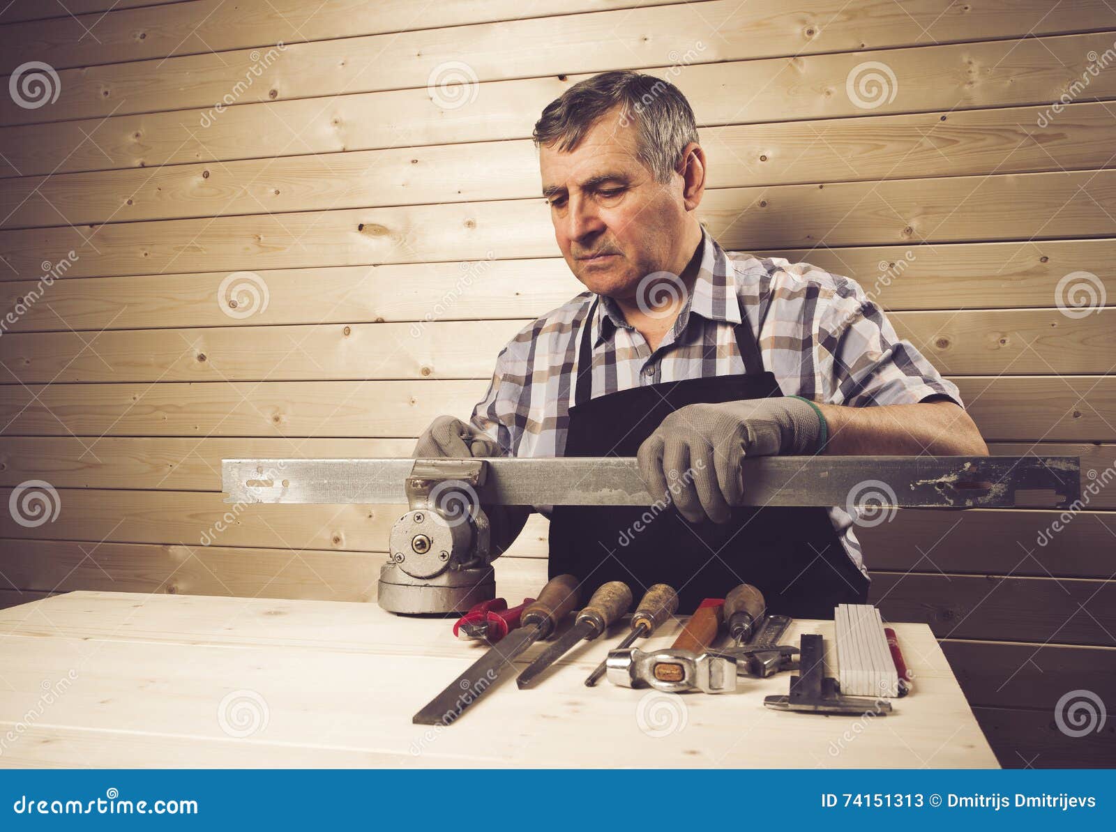 Senior Carpenter Working in His Workshop Stock Image - Image of hand ...