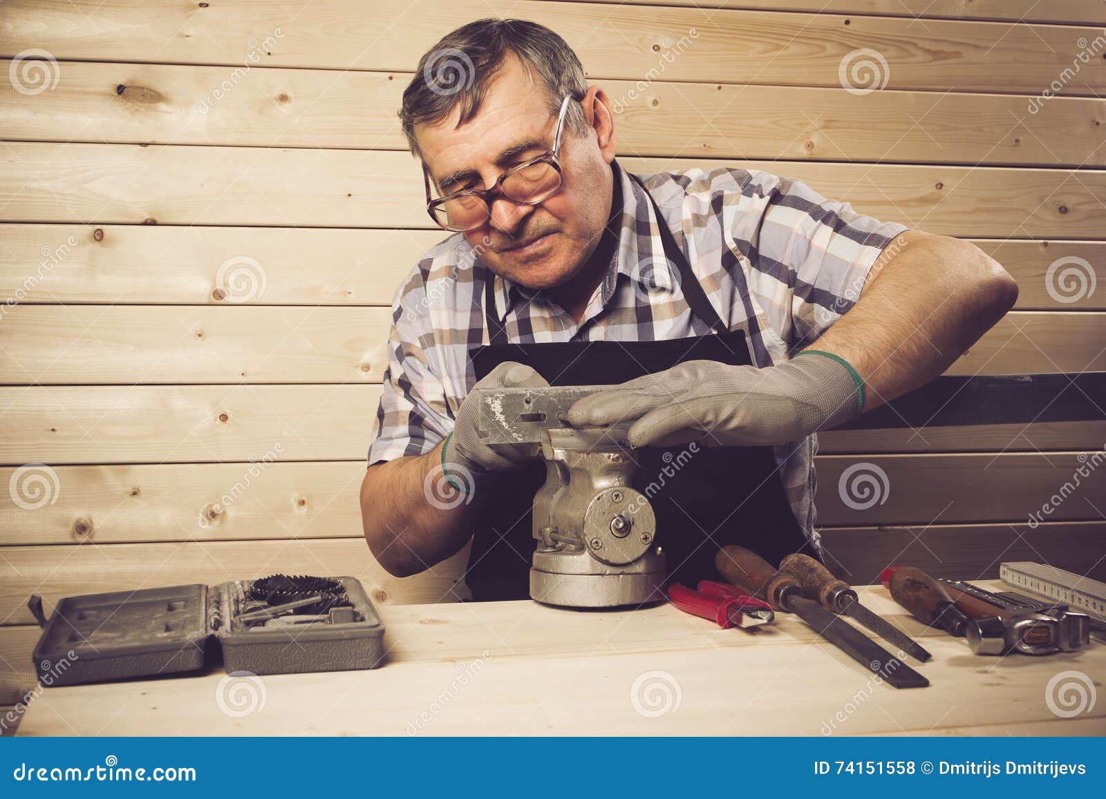 Senior Carpenter Working in His Workshop Stock Photo - Image of ...