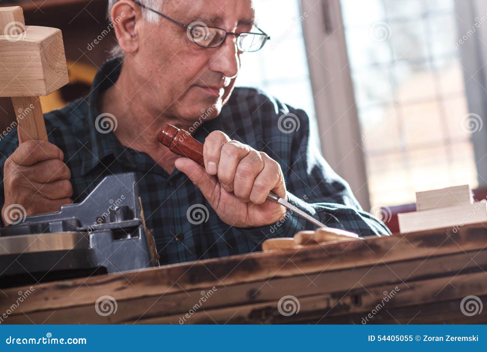 Senior Carpenter Working with Tools. Stock Image - Image of ...