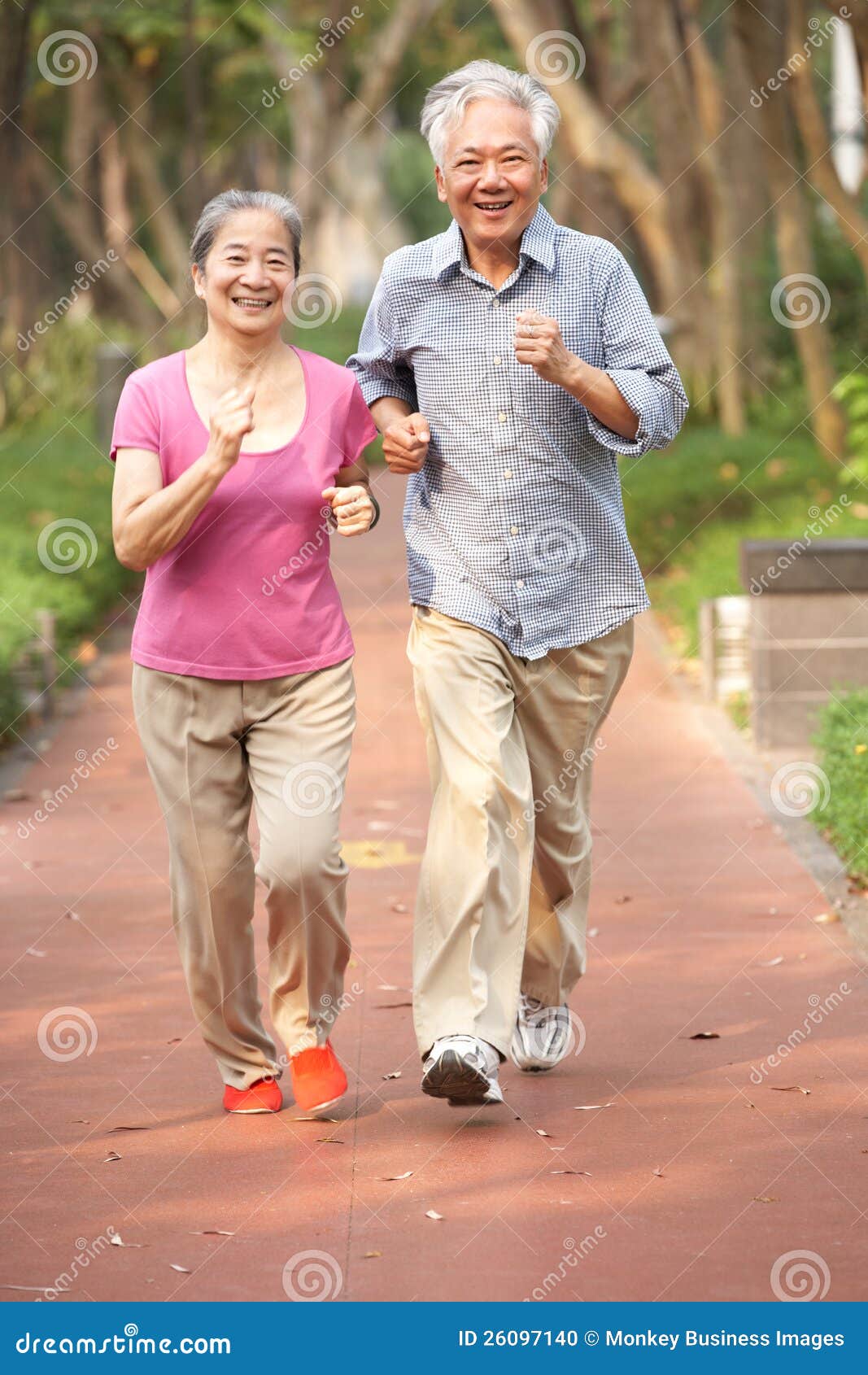 Senior Chinese Couple Jogging in Park Stock Photo - Image of senior ...
