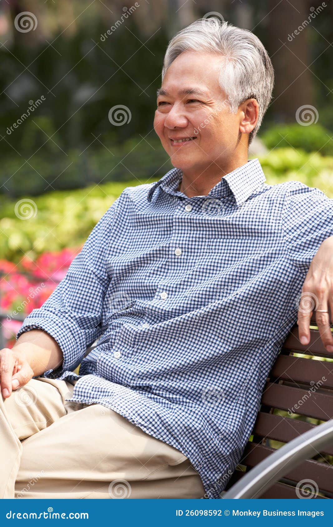 Senior Chinese Man Relaxing on Park Bench Stock Photo - Image of happy ...