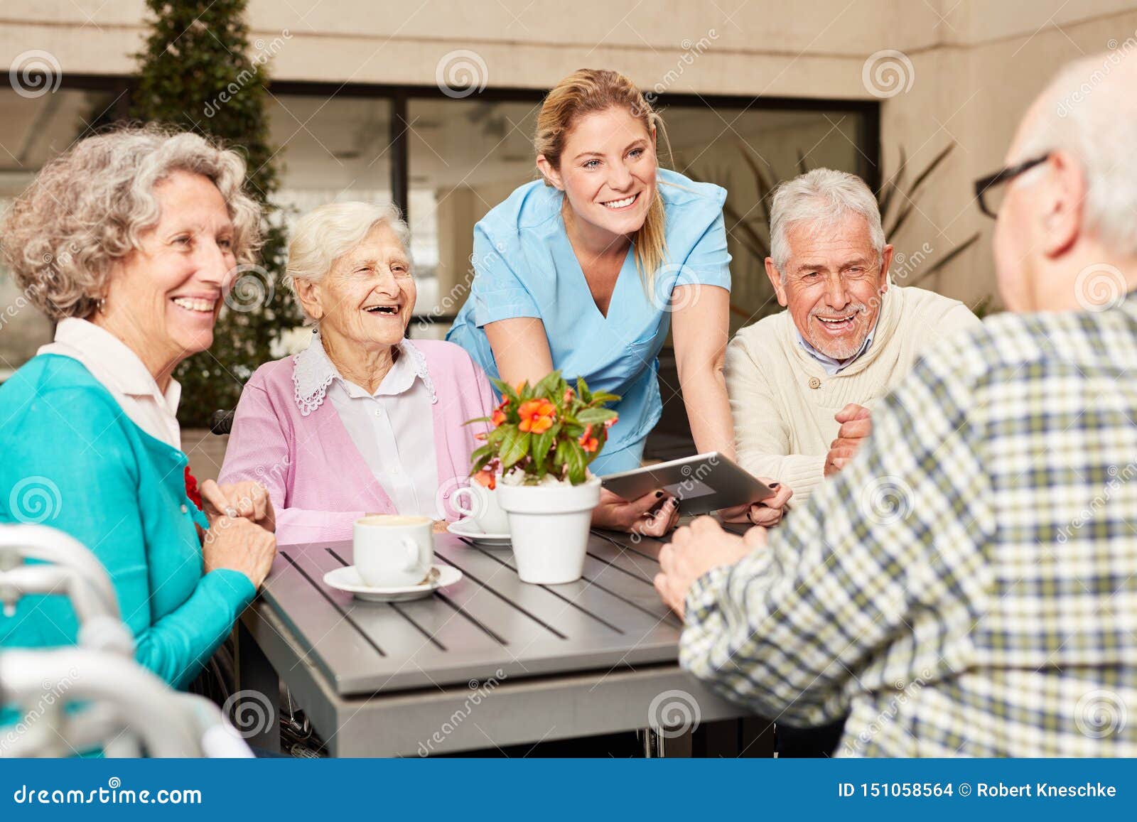 Senior Citizen and Caregiver with Tablet Computer Stock Photo - Image ...