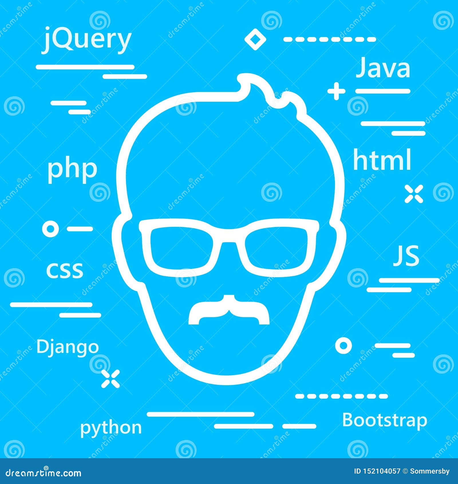 Senior Coder Head Icon With Programming Languages For Web Develo Stock Vector Illustration Of