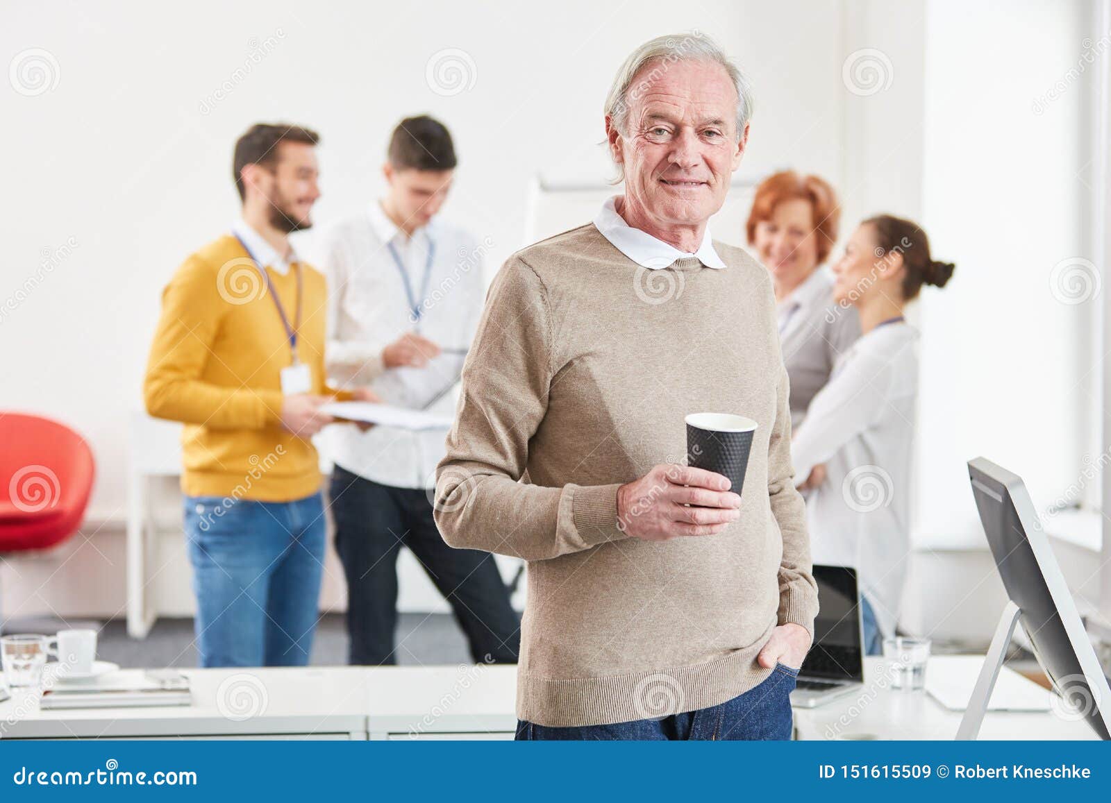 Senior in Coffee Break at Office Stock Image - Image of senior, proud ...