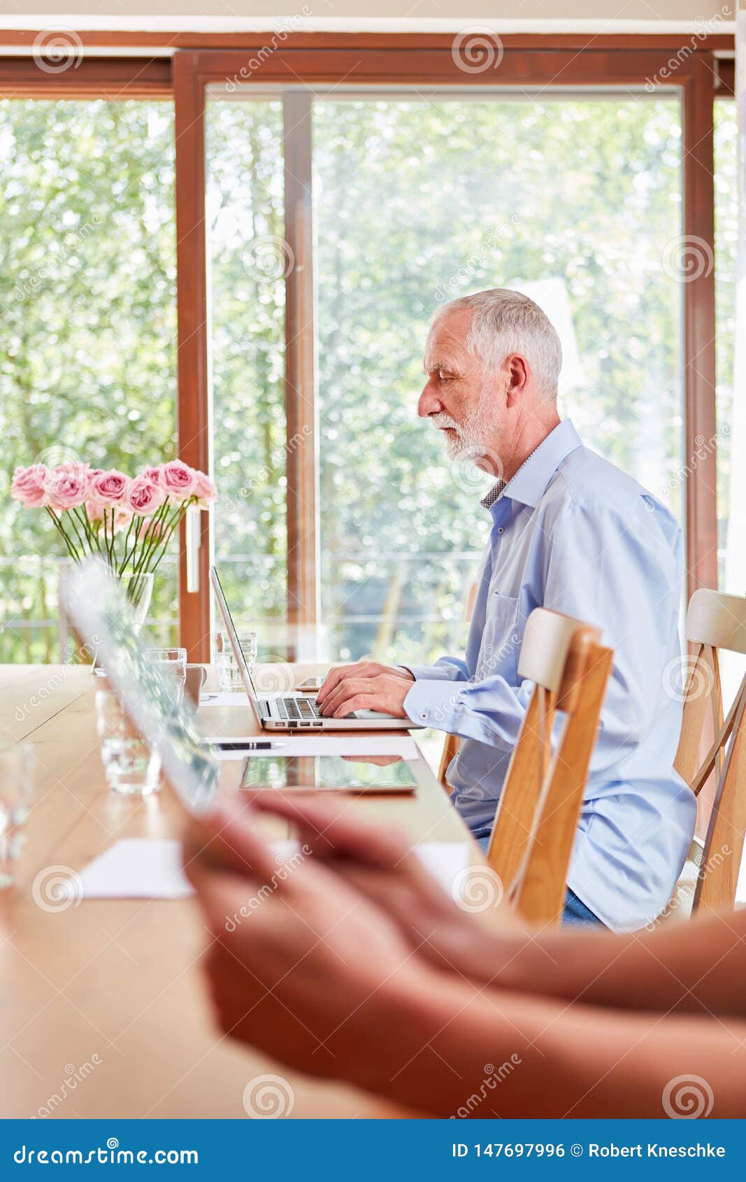 Senior Works with the Laptop Computer Stock Photo - Image of ...