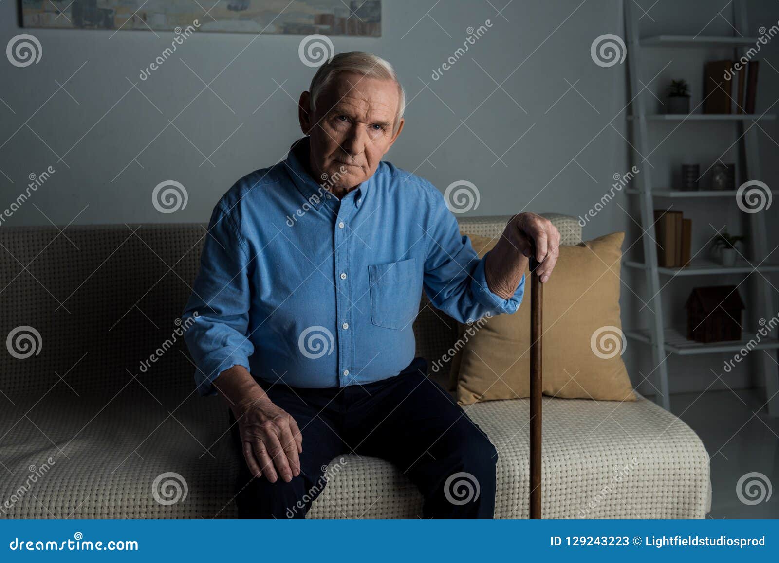 Senior Confident Man Leans on a Cane while Sitting Stock Image - Image ...
