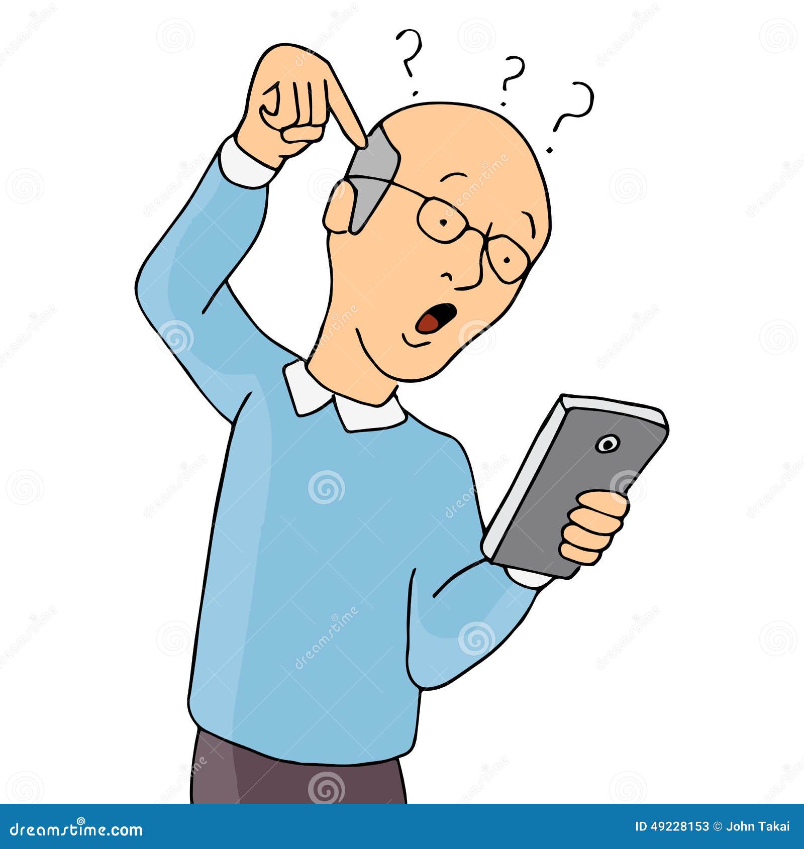 Senior Confused With Smartphone Stock Vector Illustration Of Smart