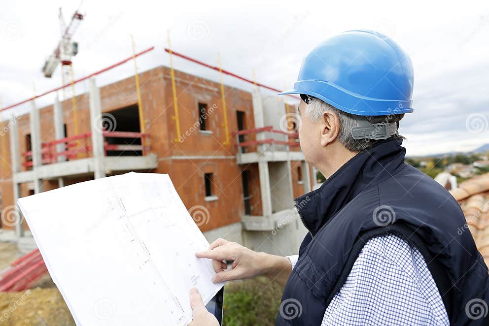 Senior Construction Manager on Building Site Stock Image - Image of ...