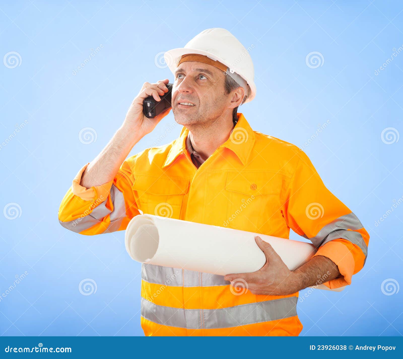 Senior Construction Worker on Sky Stock Photo - Image of blueprints ...