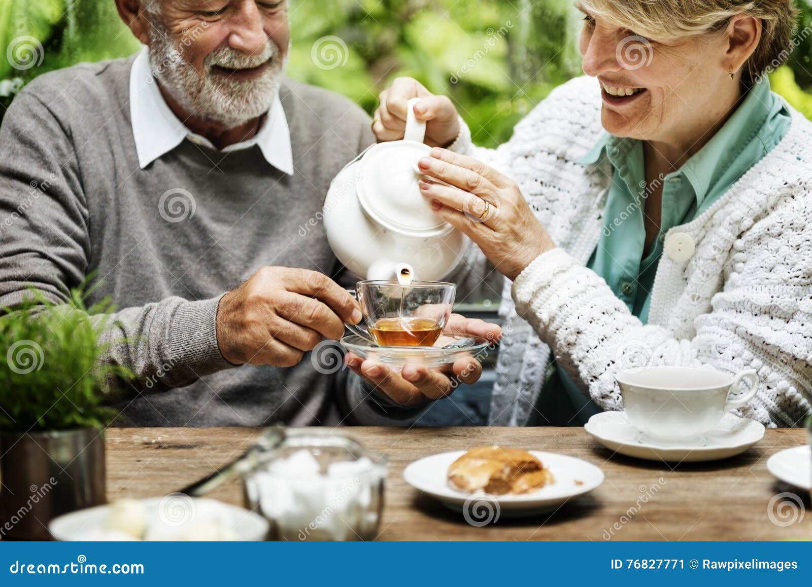 Senior Couple Afternoon Tea Drinking Relax Concept Stock Image - Image ...