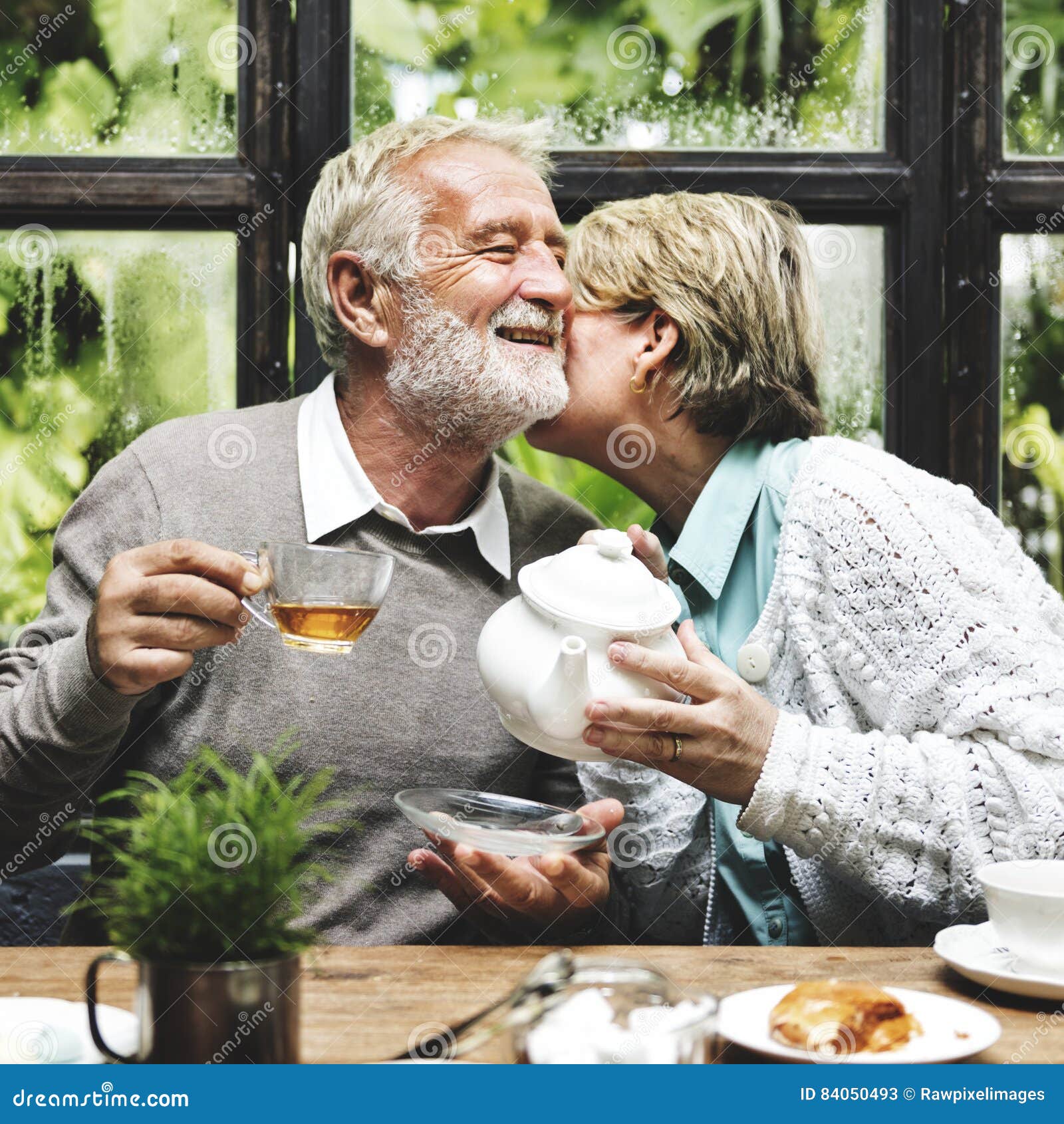 Senior Couple Afternoon Tea Drinking Relax Concept Stock Image - Image ...