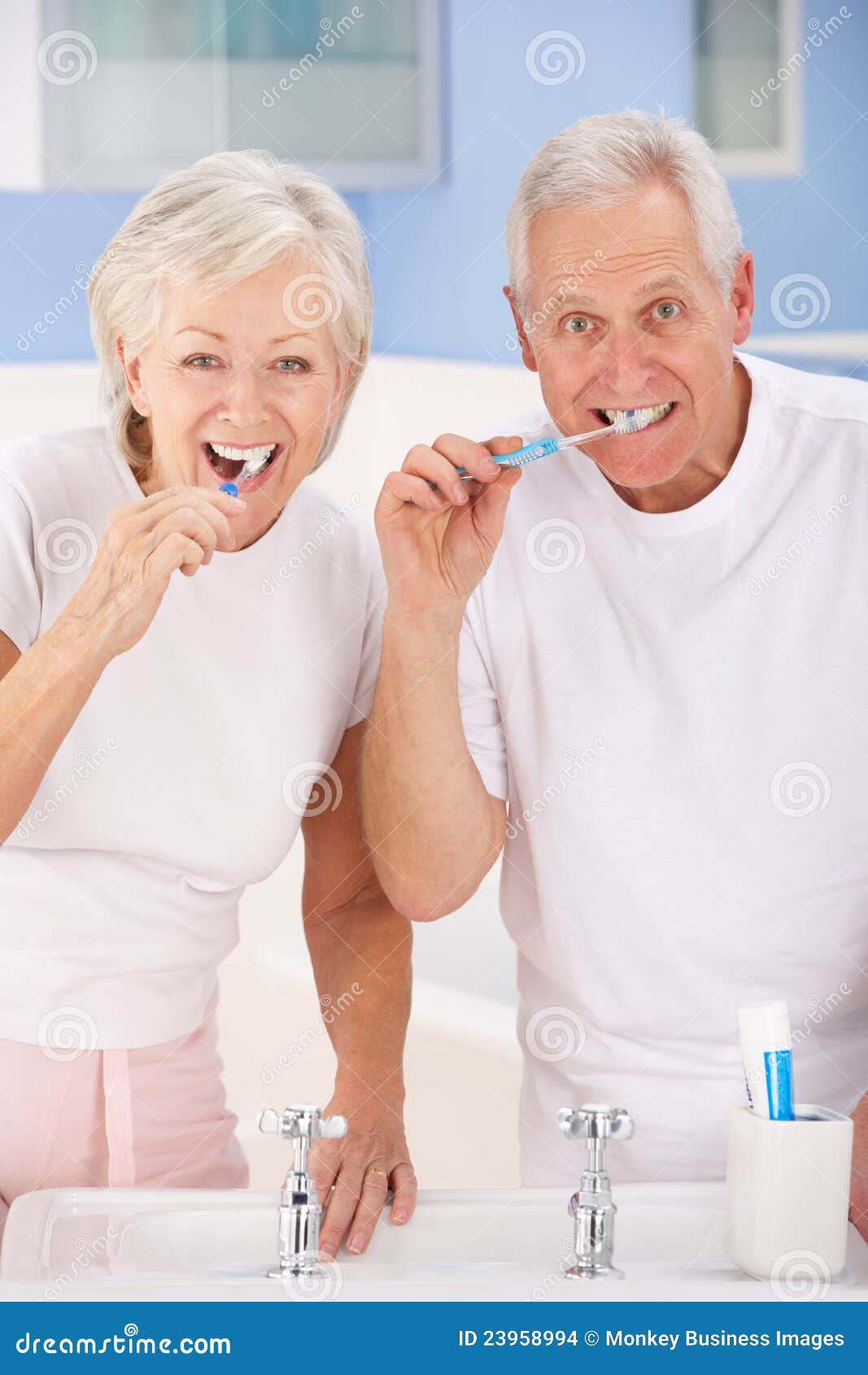 Senior Couple Brushing Teeth Stock Photo - Image of older, husband ...