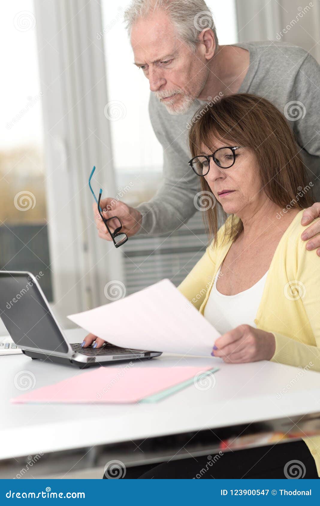 Senior Couple Checking Financial Document Stock Image - Image of bills ...