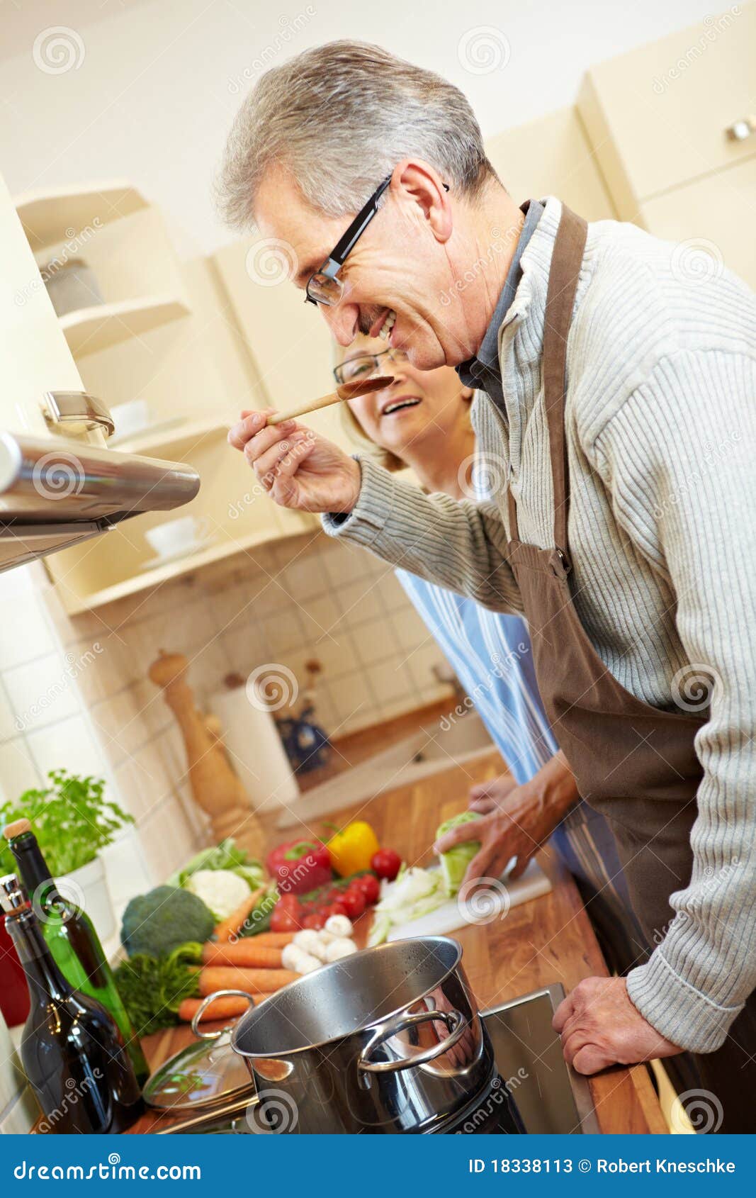 Senior couple cooking soup stock image. Image of groceries - 18338113