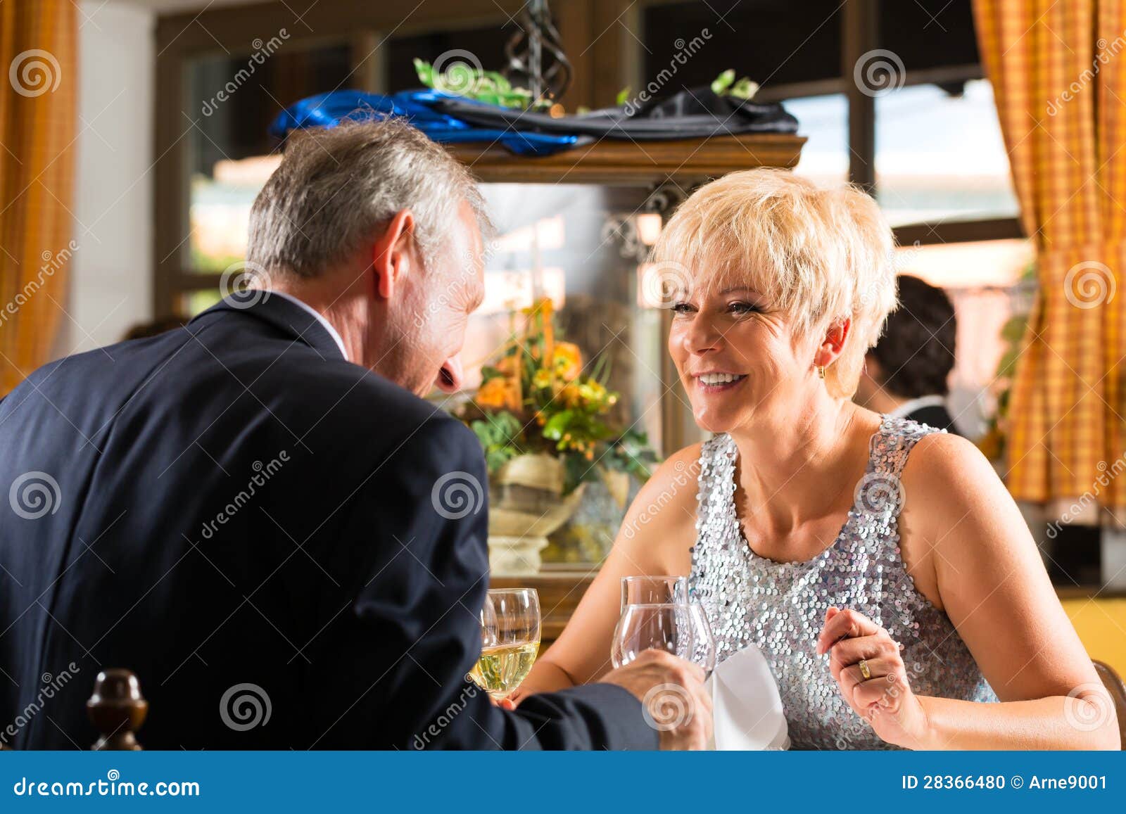 Senior Couple Fine Dining in Restaurant Stock Photo - Image of ...