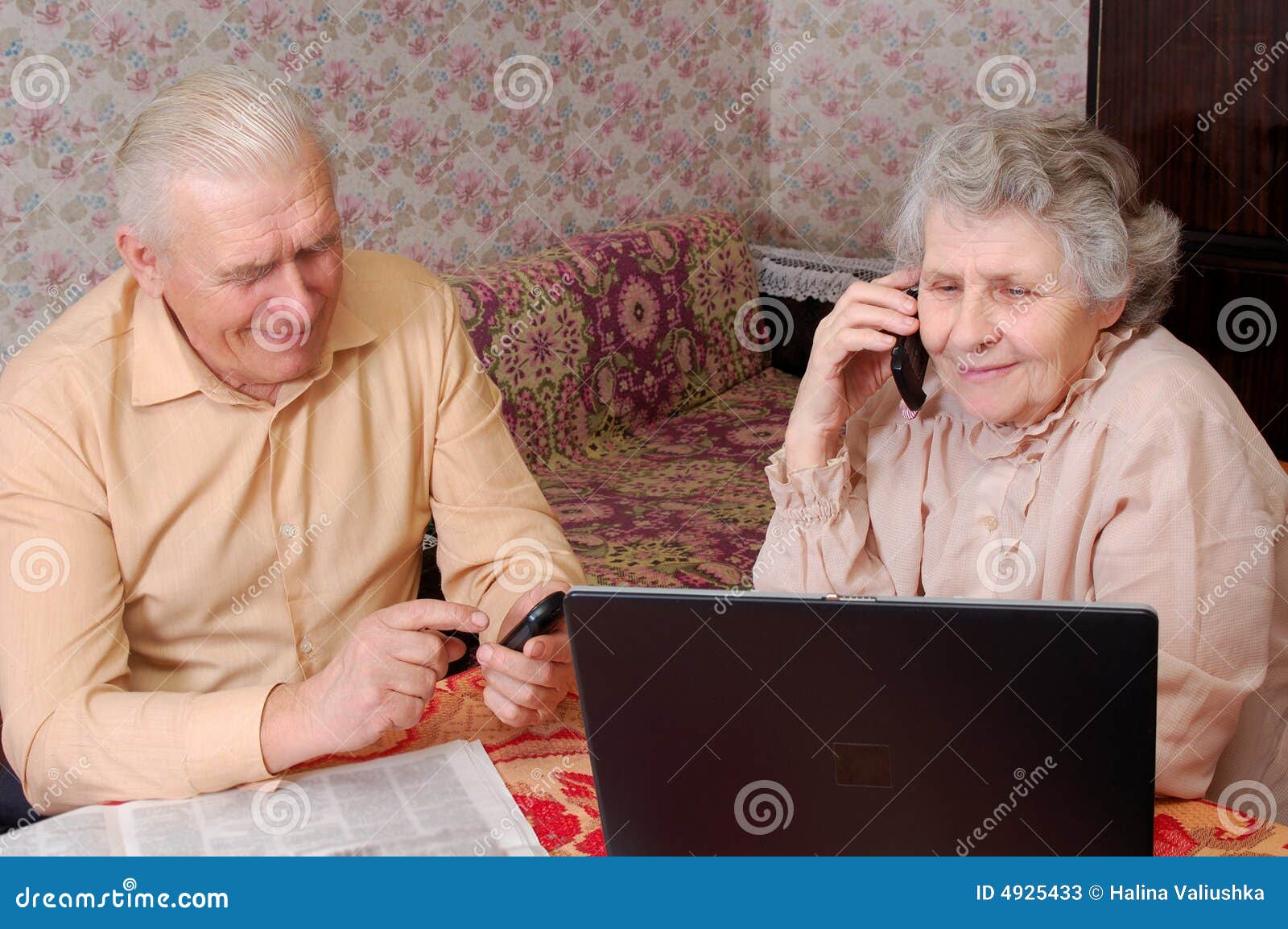 Senior Couple Gossip about Something by Phone Stock Image - Image of ...