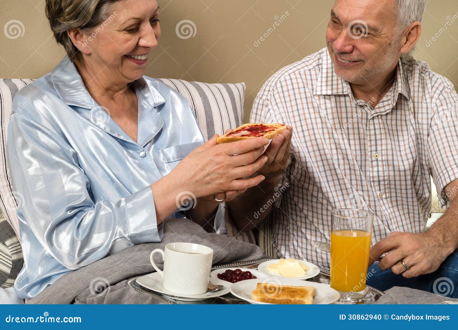Senior Couple Having Romantic Morning Breakfast Stock Photo - Image of ...