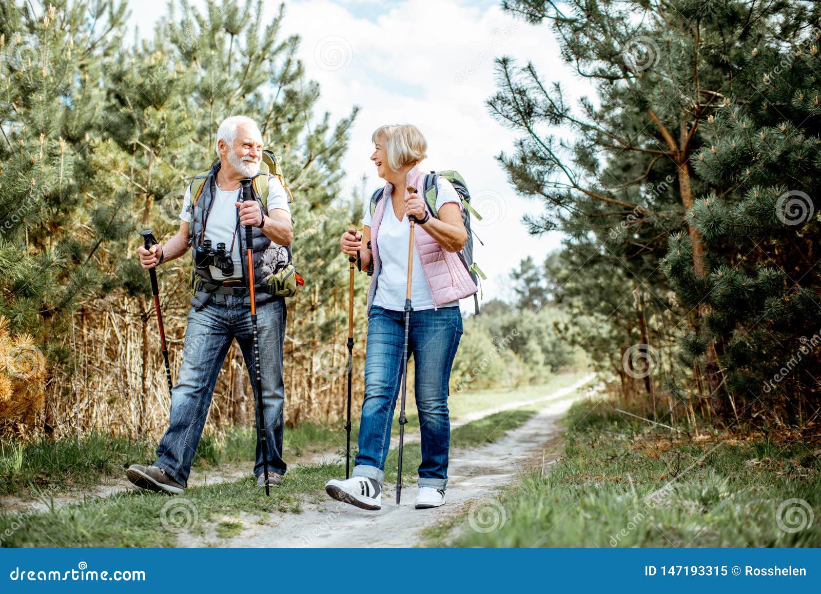 Senior Couple Hiking In The Forest Stock Image Image Of Retired