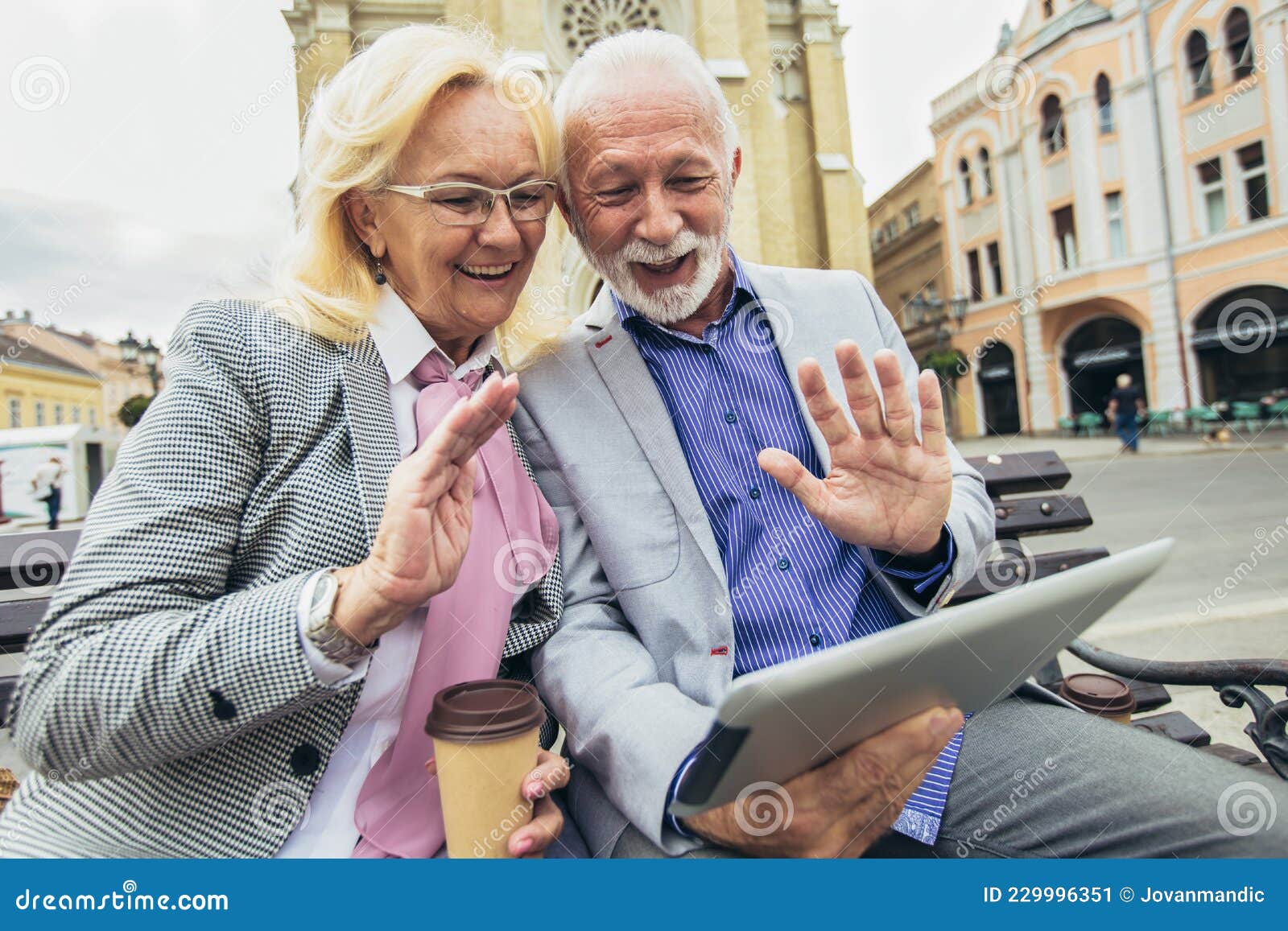 Couple Make Video Call with Tablet Outdoor Stock Image - Image of ...