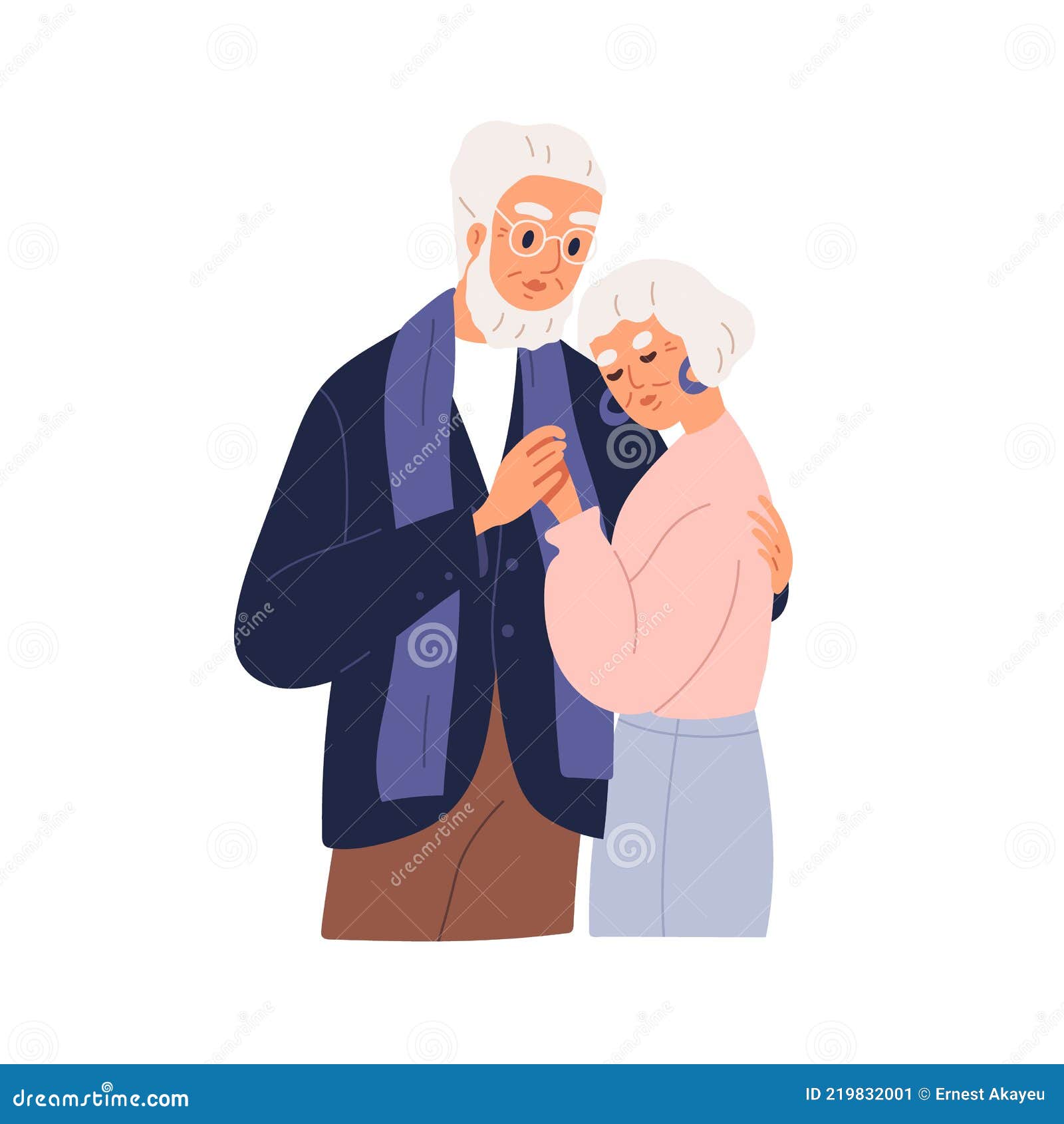 Senior Couple Of Man And Woman Hugging Old Gray Haired Husband And