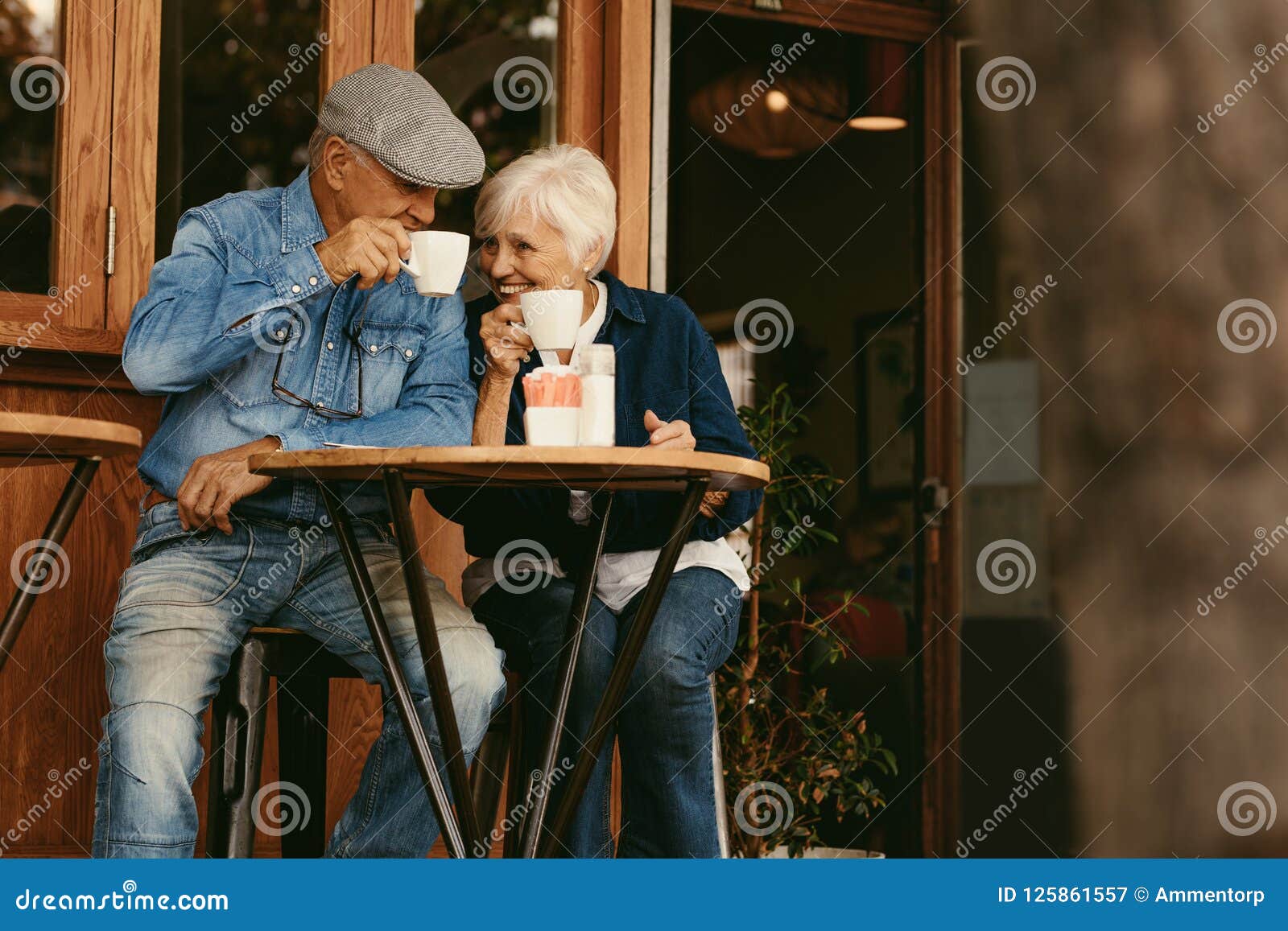 Senior Couple Relaxing At Cafe And Having Coffee Stock Image Image Of