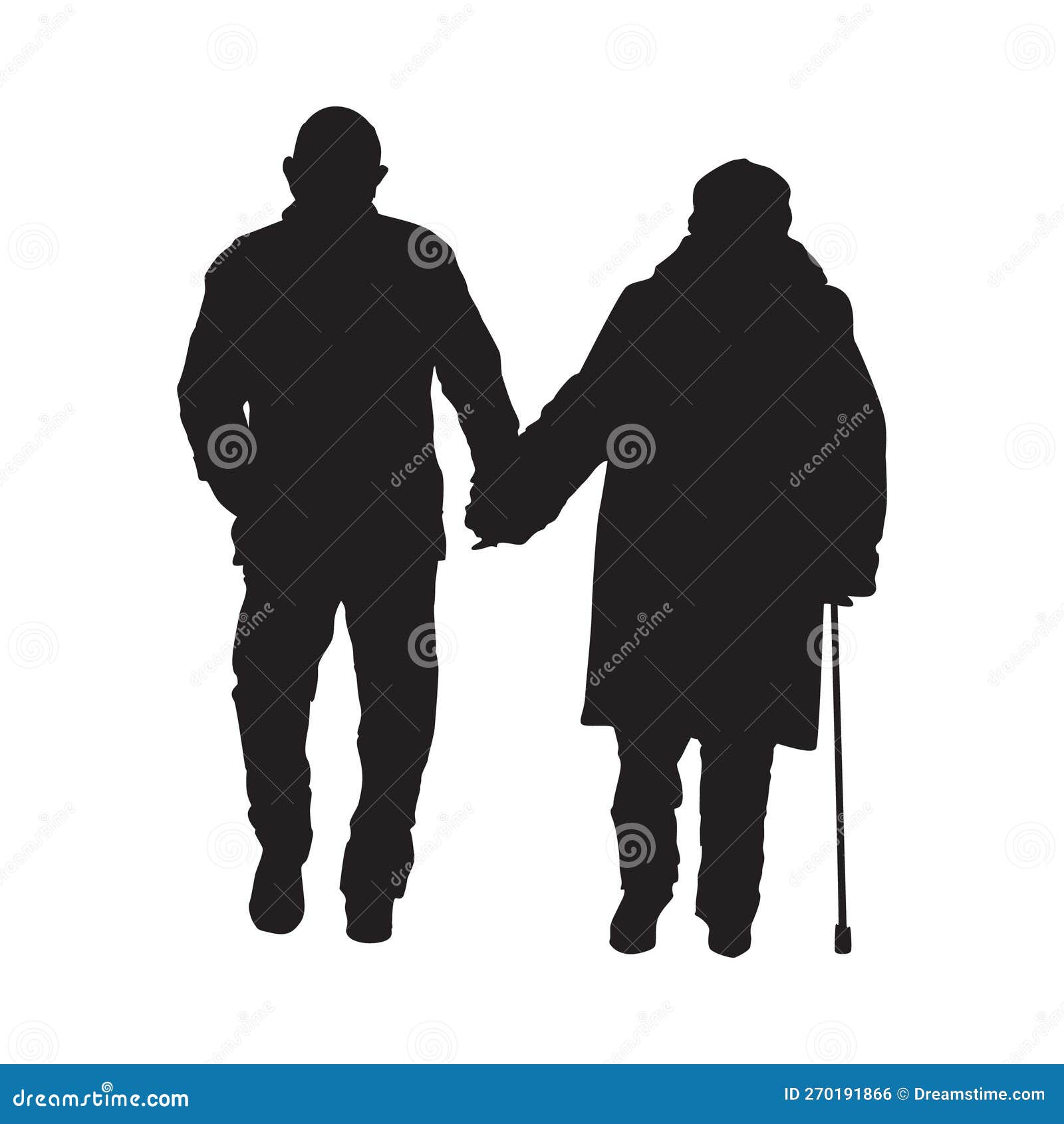 Senior Couple Silhouette Isolated On White Background Old Couple